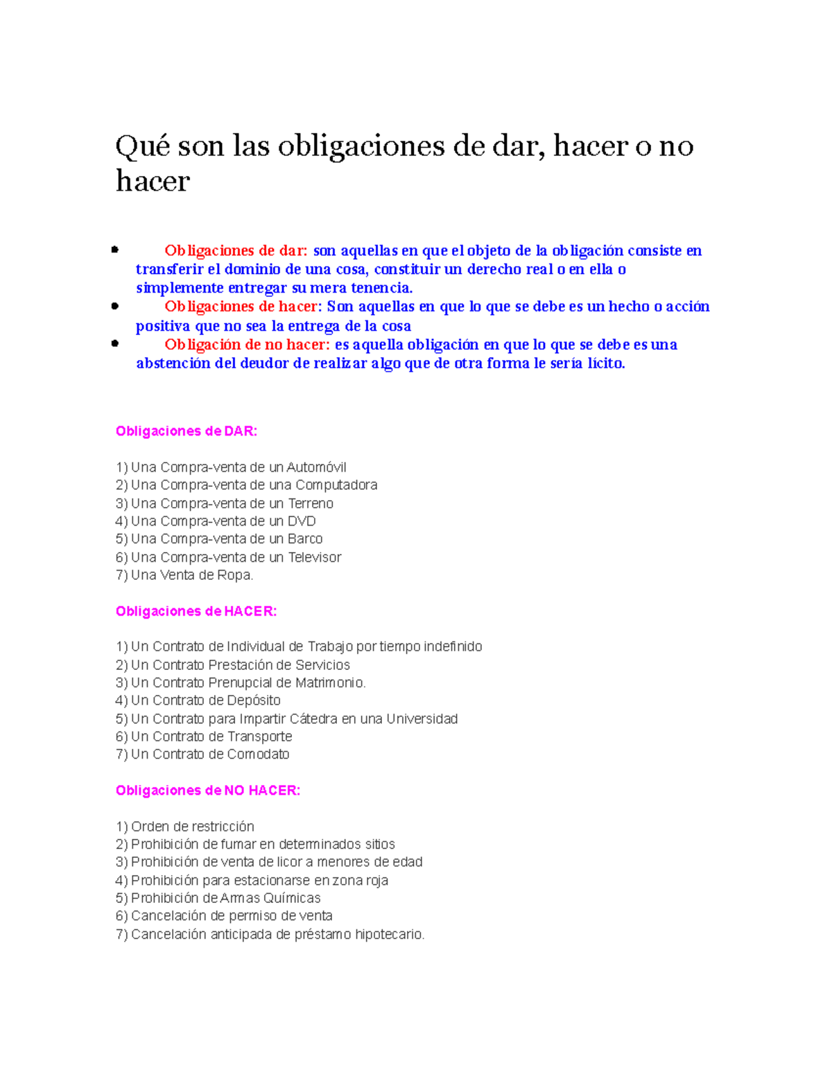 Obligaciones-DE-DAR- Hacer-O-NO- Hacer - Qué son las obligaciones de ...