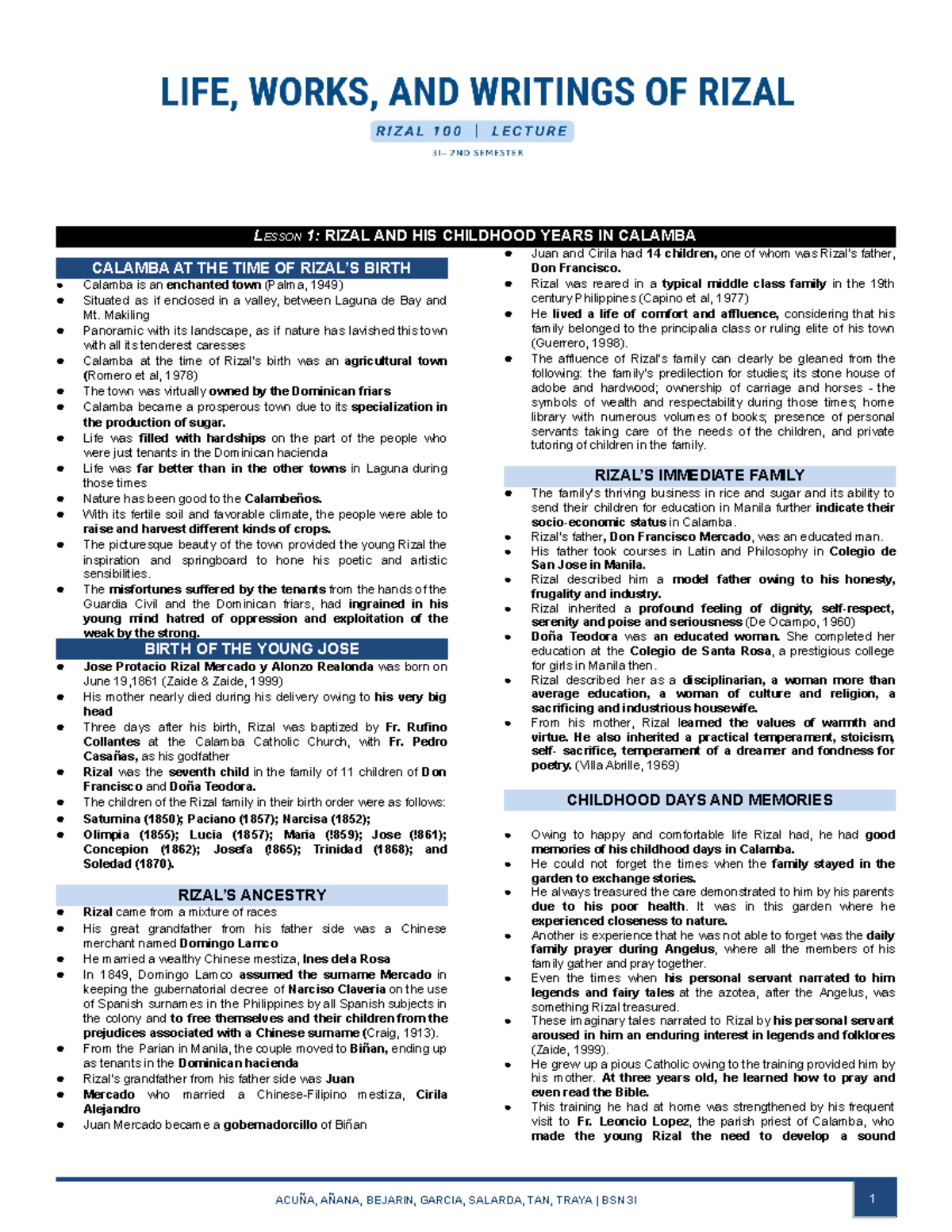 Rizal Merged Midterms - LESSON 1: RIZAL AND HIS CHILDHOOD YEARS IN ...