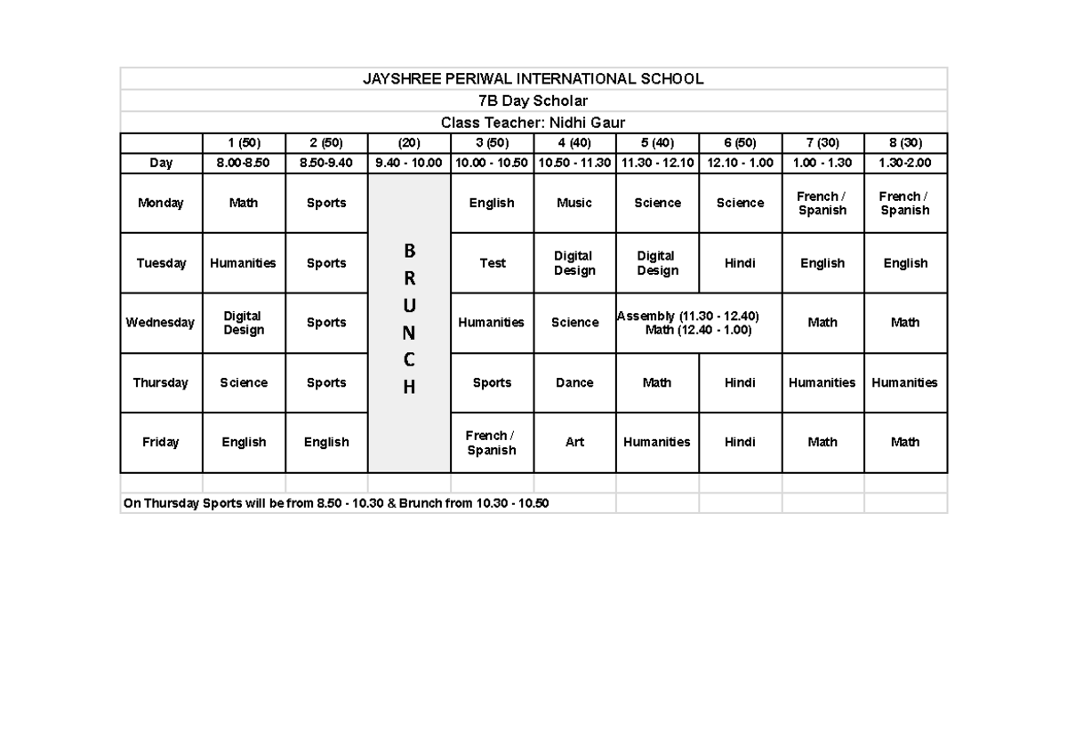 Class Time Table I Am Just Doing This To Download Resources