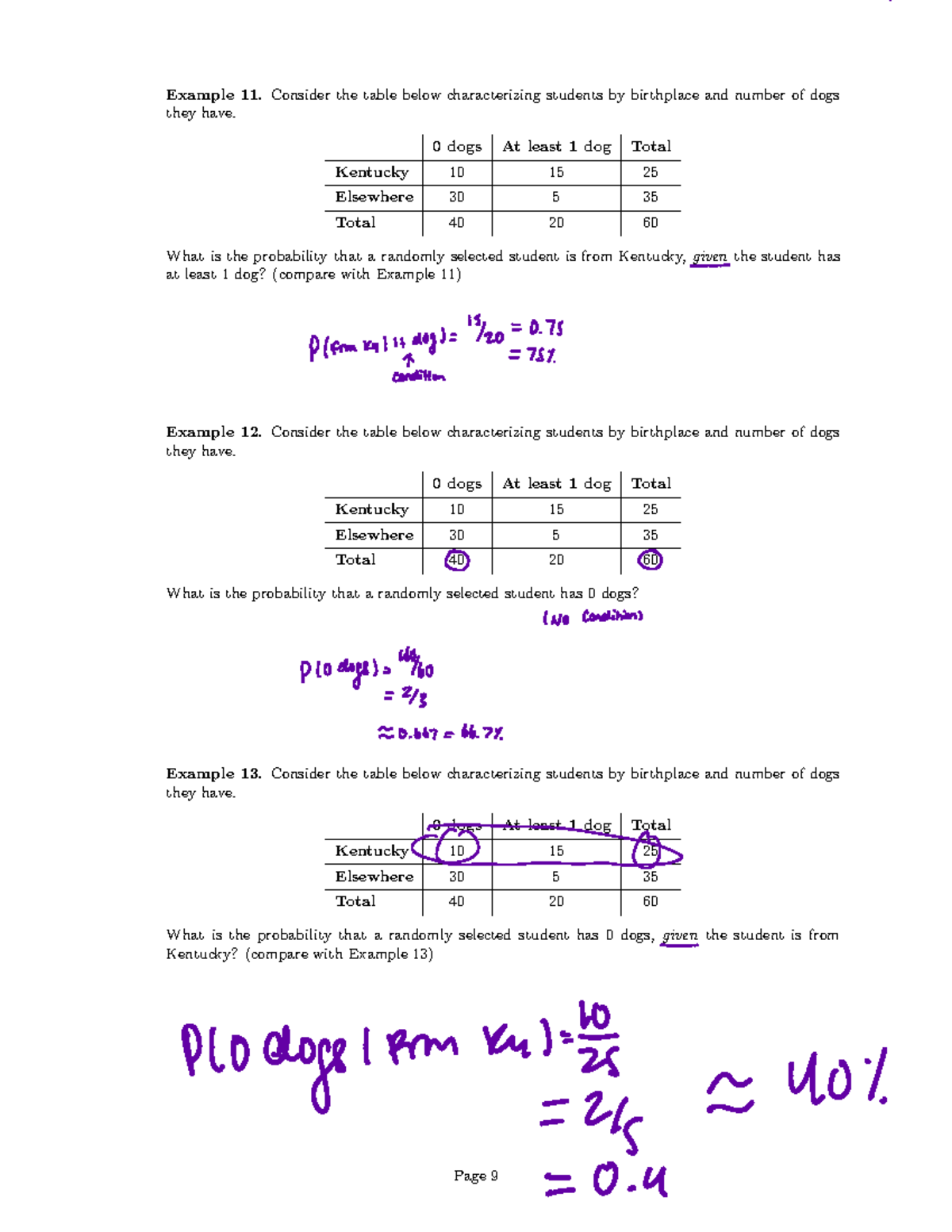 Probability theory + counting principles 9 - Example 11. Consider the table below characterizing ...