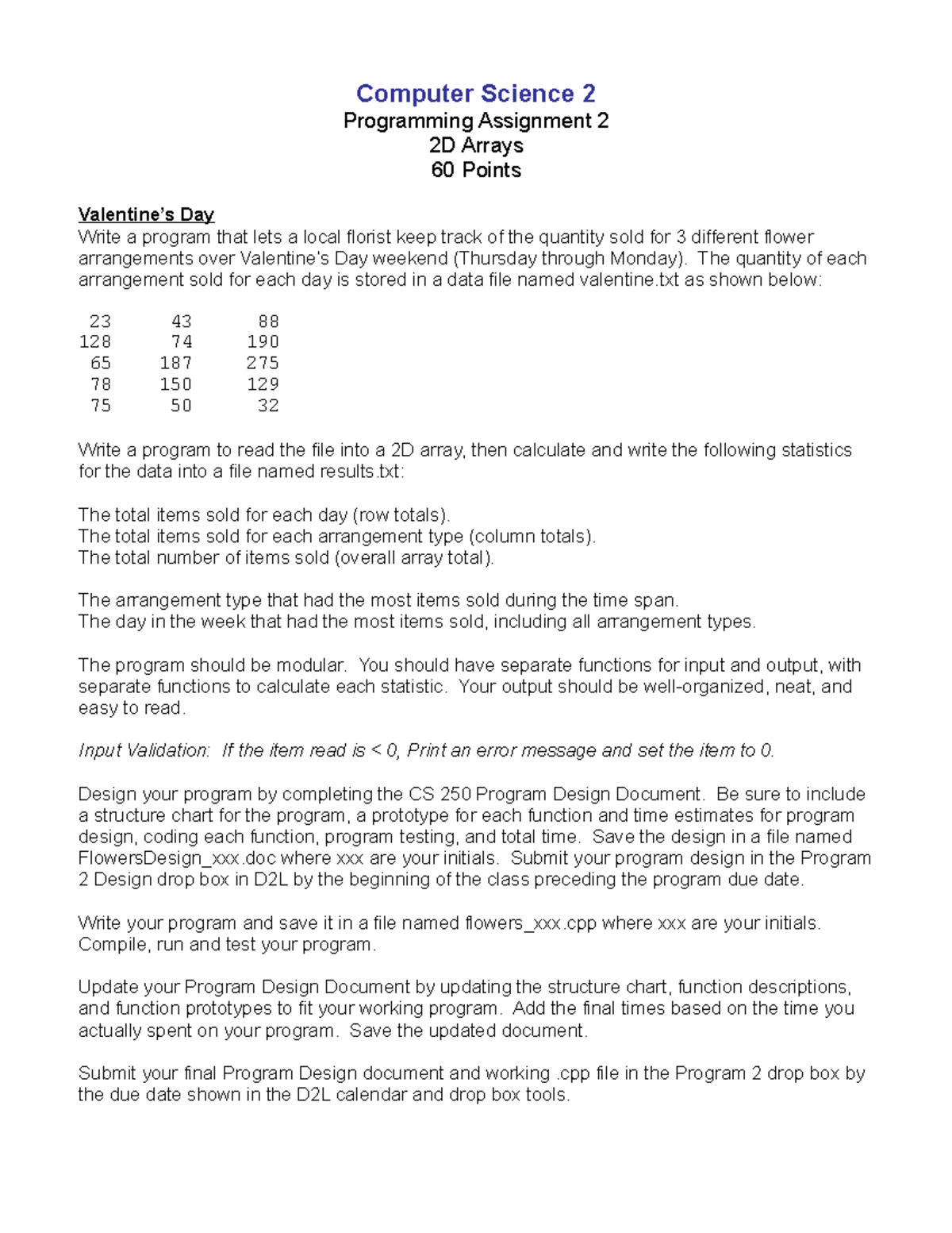 CSC250Program 2Directions S 22 - Computer Science 2 Programming ...