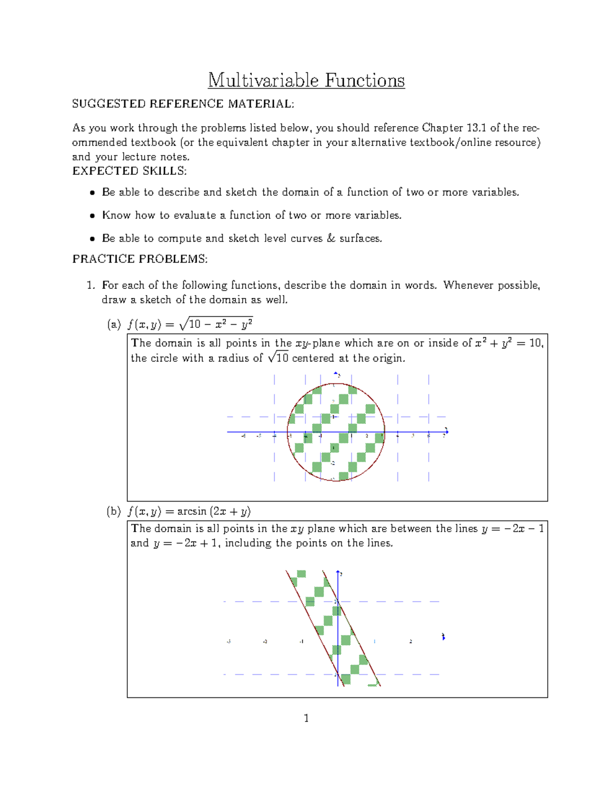 Homework 13 - Multivariable Functions SUGGESTED REFERENCE MATERIAL: As ...