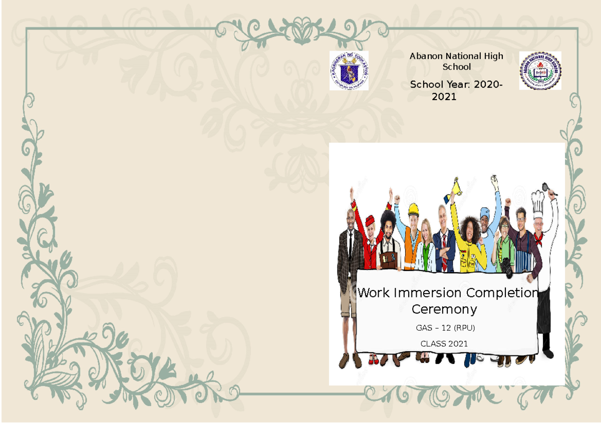 Work immersion invitatiion - Abanon National High School School Year ...