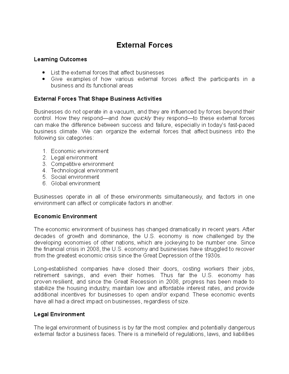 External Forces - External Forces Learning Outcomes List the external ...