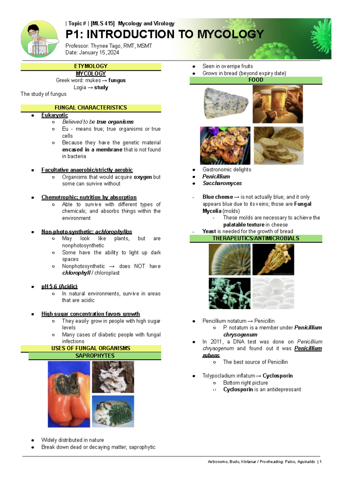 Mycoviro Compiled - | Topic # | [MLS 415] Mycology and Virology P 1 : INTRODUCTION TO MYCOLOGY ...