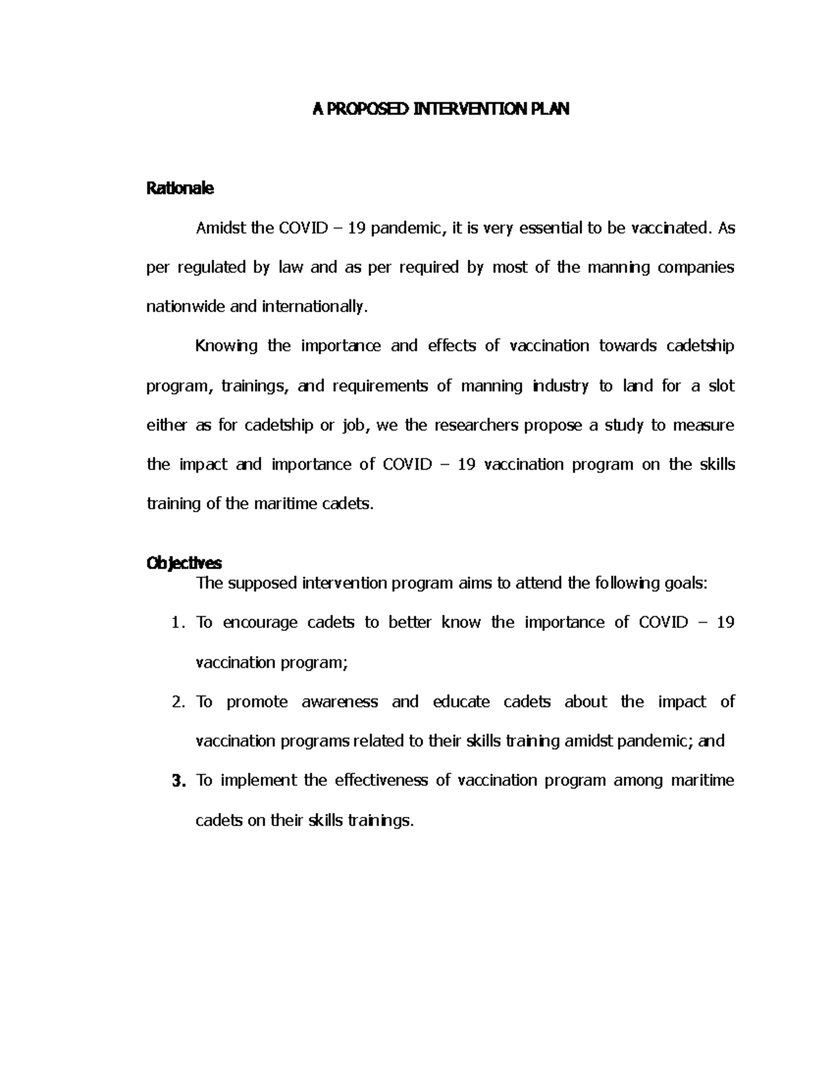 A Proposed Intervention PLAN - Bernante - A PROPOSED INTERVENTION PLAN ...