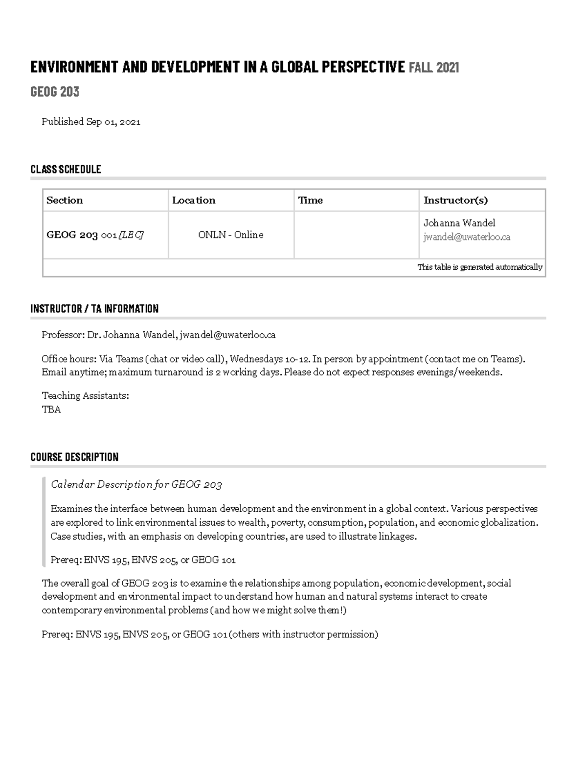 Course Outline - Environment and Development in a Global Perspective ...