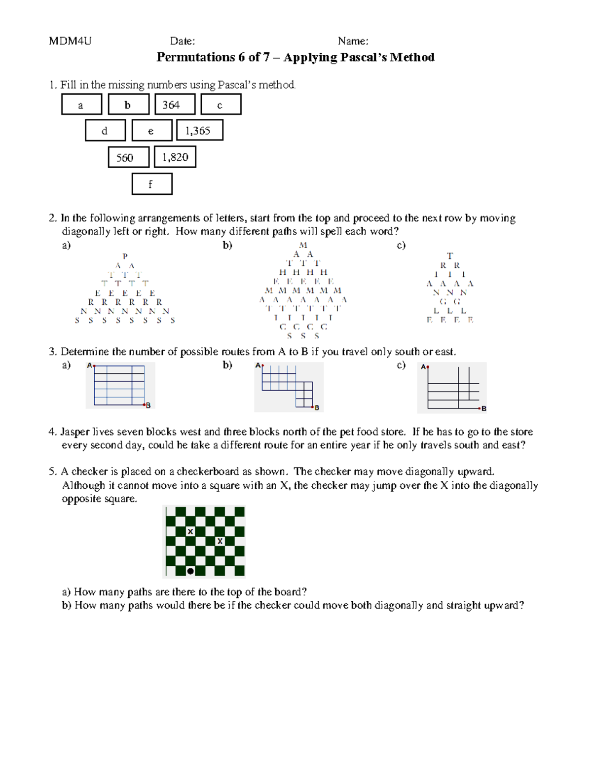 06c Applying Pascal S Method Handout Mdm4u Date Name Permutations 6
