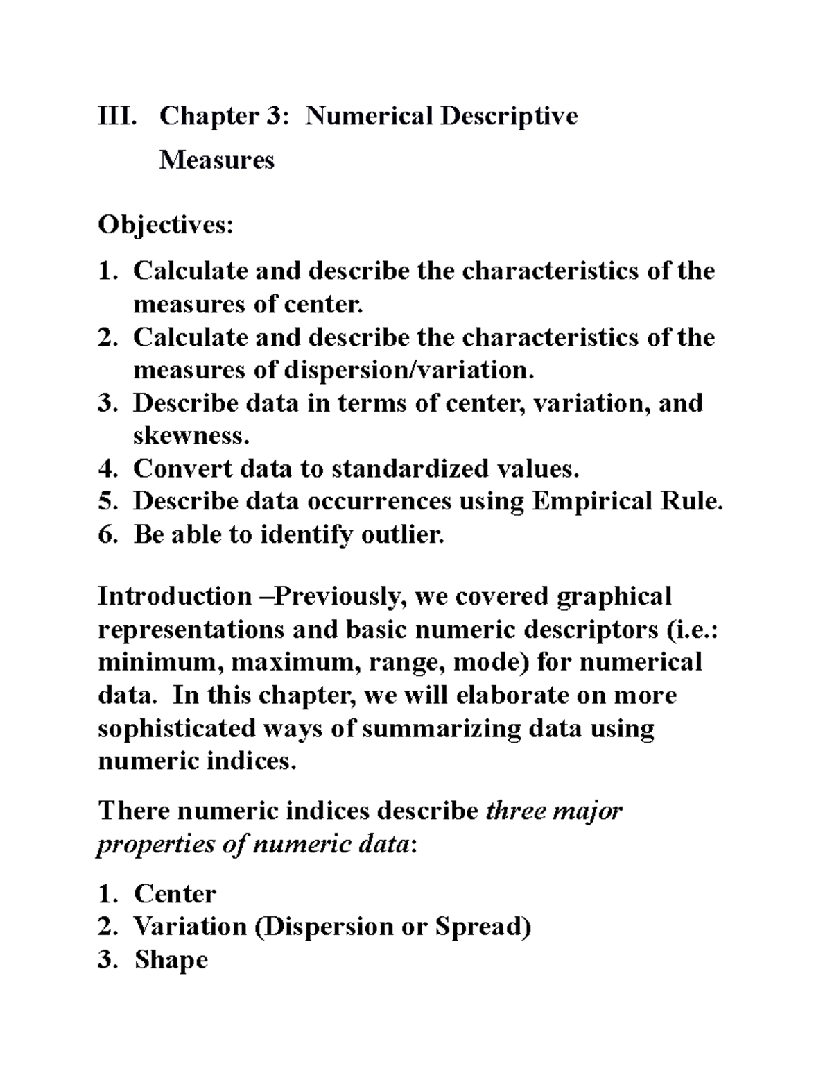 3 - ISDS 2000 - Chapter 3 - Outline - III. Chapter 3: Numerical ...