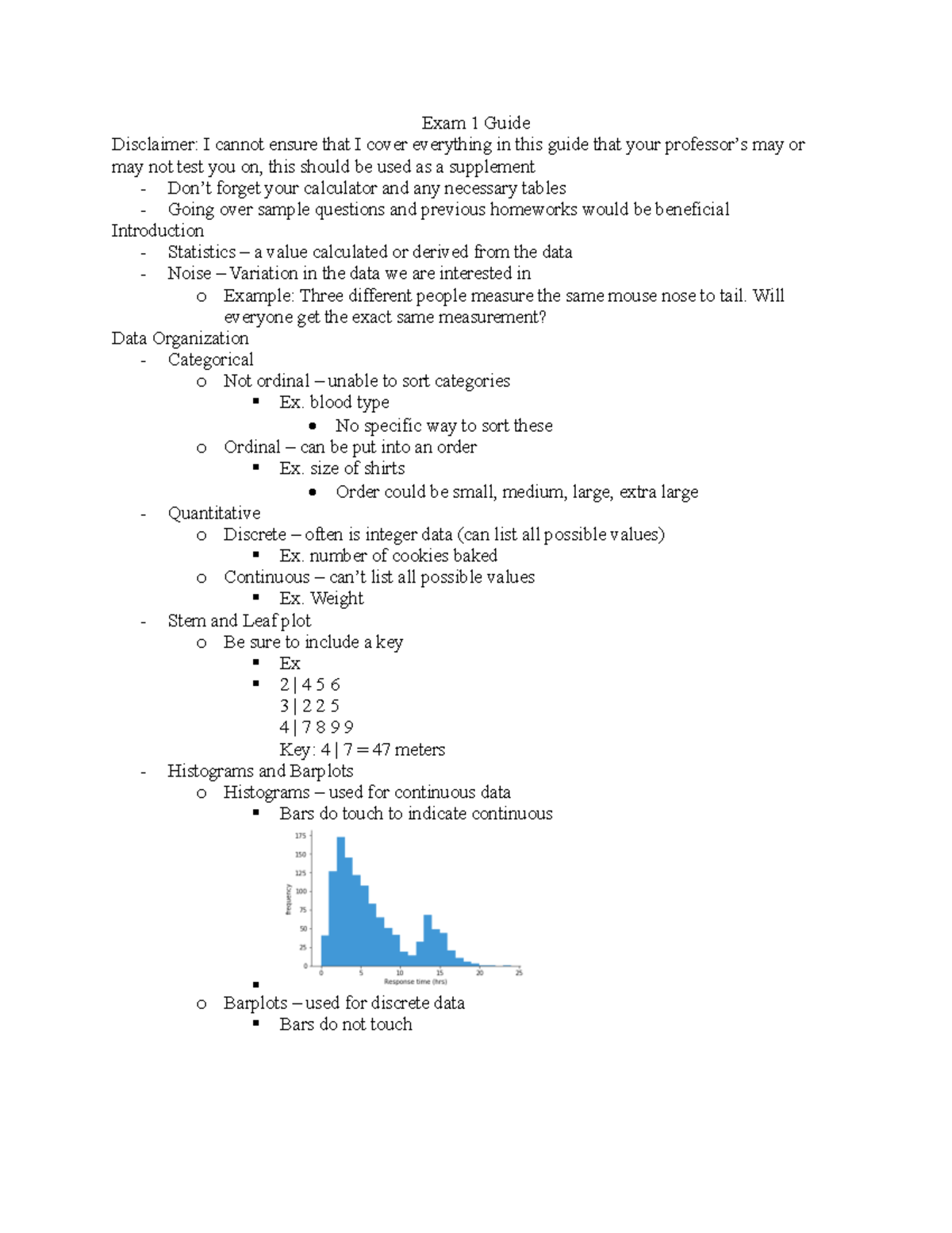 Exam 1 Guide - good - Exam 1 Guide Disclaimer: I cannot ensure that I ...