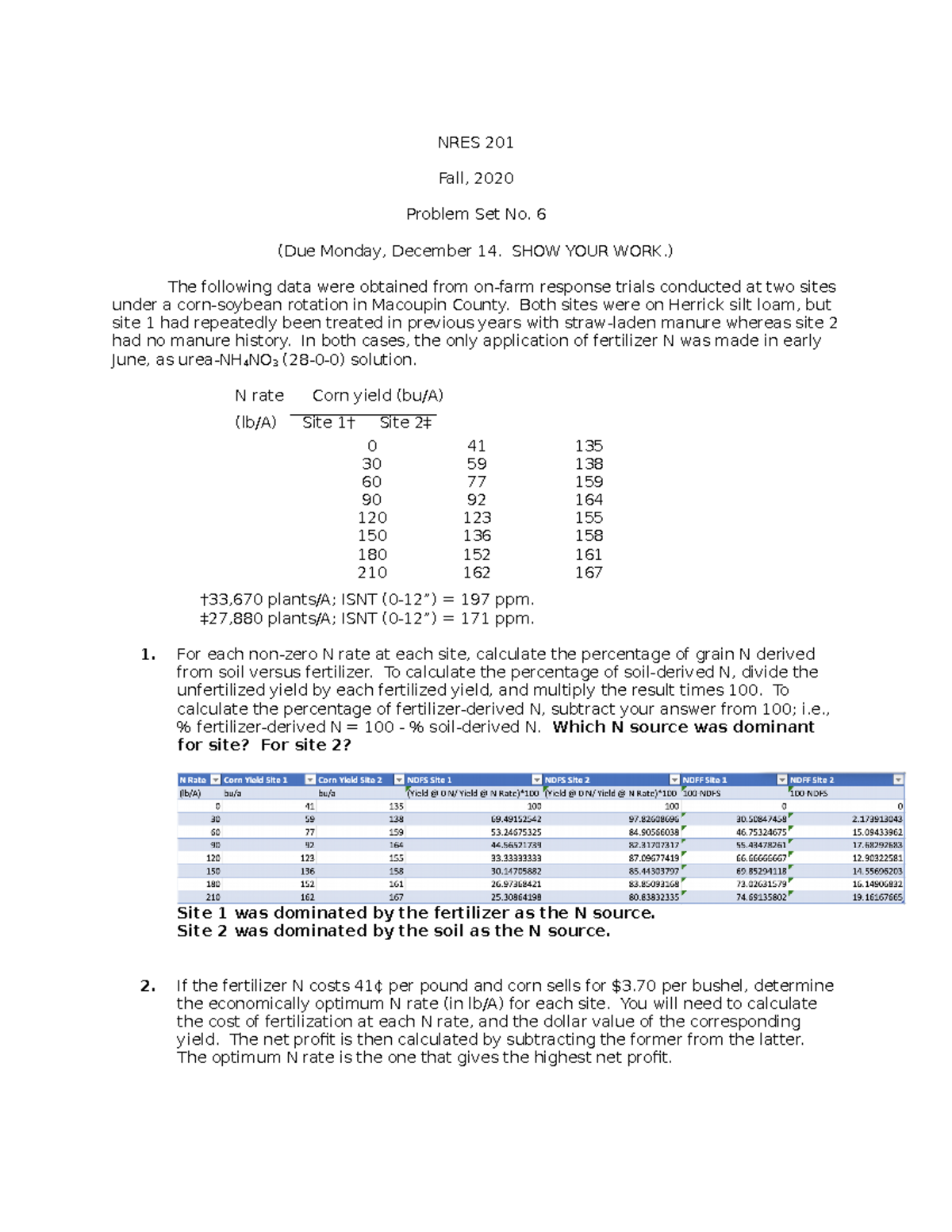 Problem Set 6 (2020) - NRES 201 Fall, 2020 Problem Set No. 6 (Due ... Problem Set 6 (2020) - NRES 201 Fall, 2020 Problem Set No. 6 (Due ...