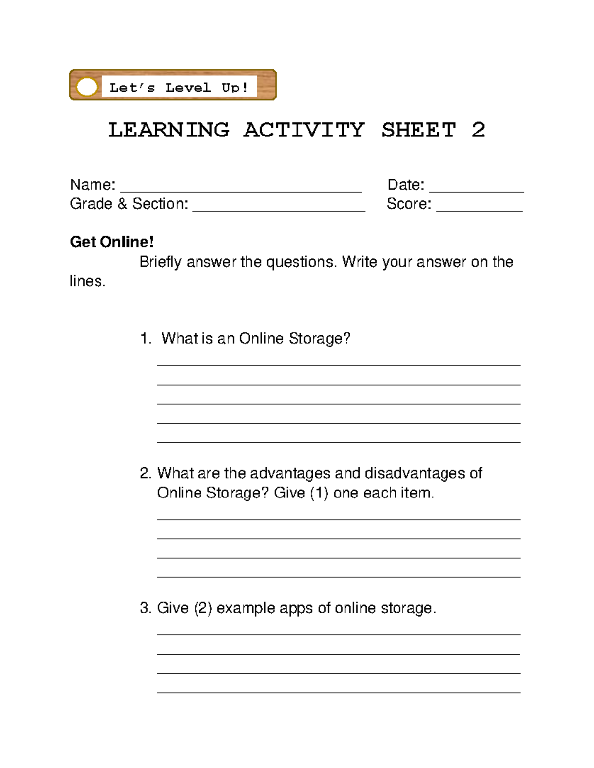 Grade 7 Learning Activity Sheet 2 - LEARNING ACTIVITY SHEET 2 Name