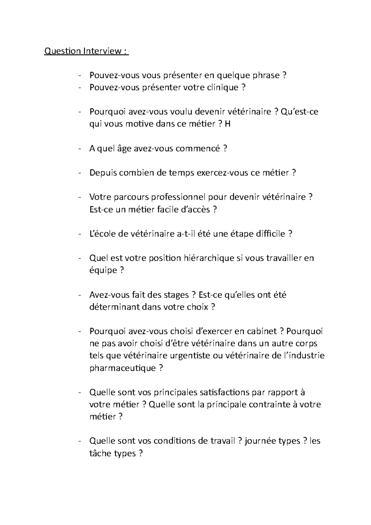 Question Interview (1) - Question Interview : - Pouvez-vous vous ...