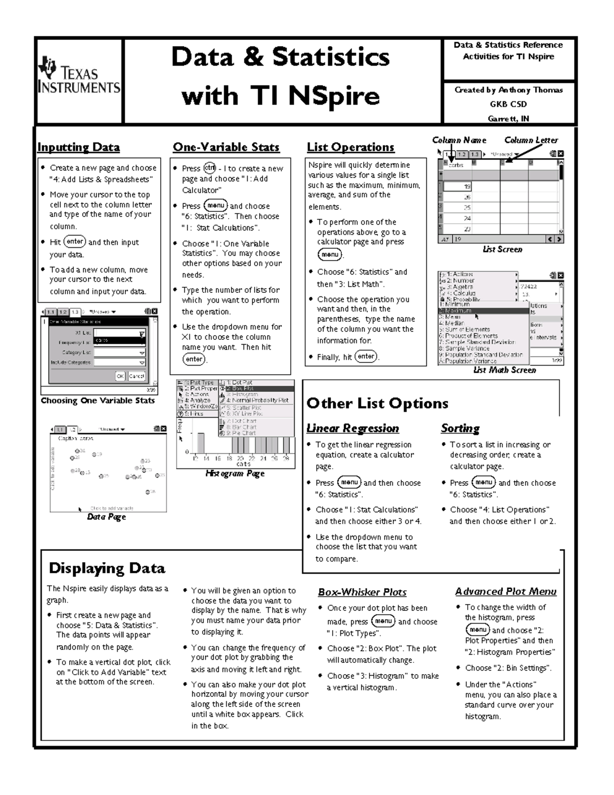 Data Statistics - Calculator info - Displaying Data ####### Box-Whisker ...