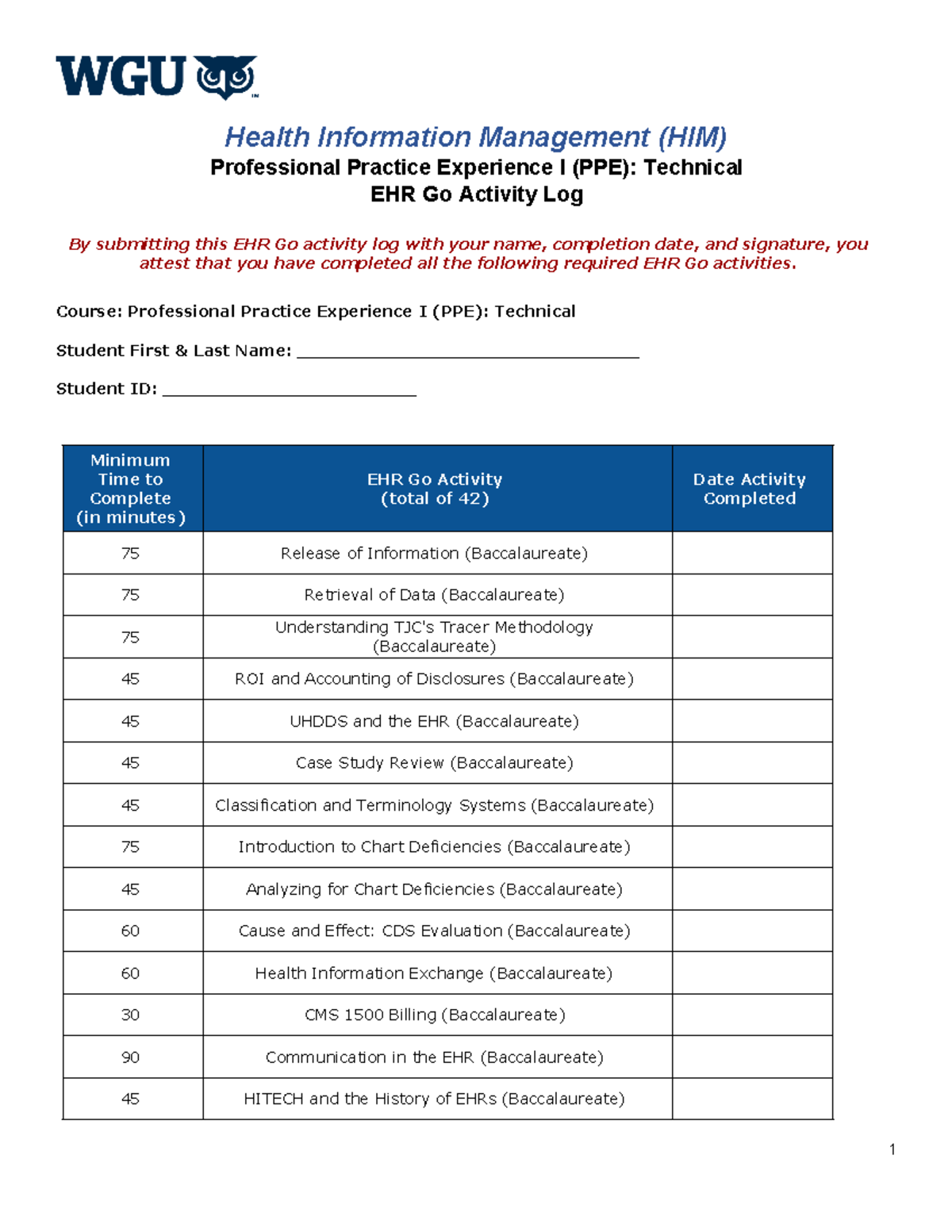 EHR Go Activity Log - .... - Health Information Management (HIM ...