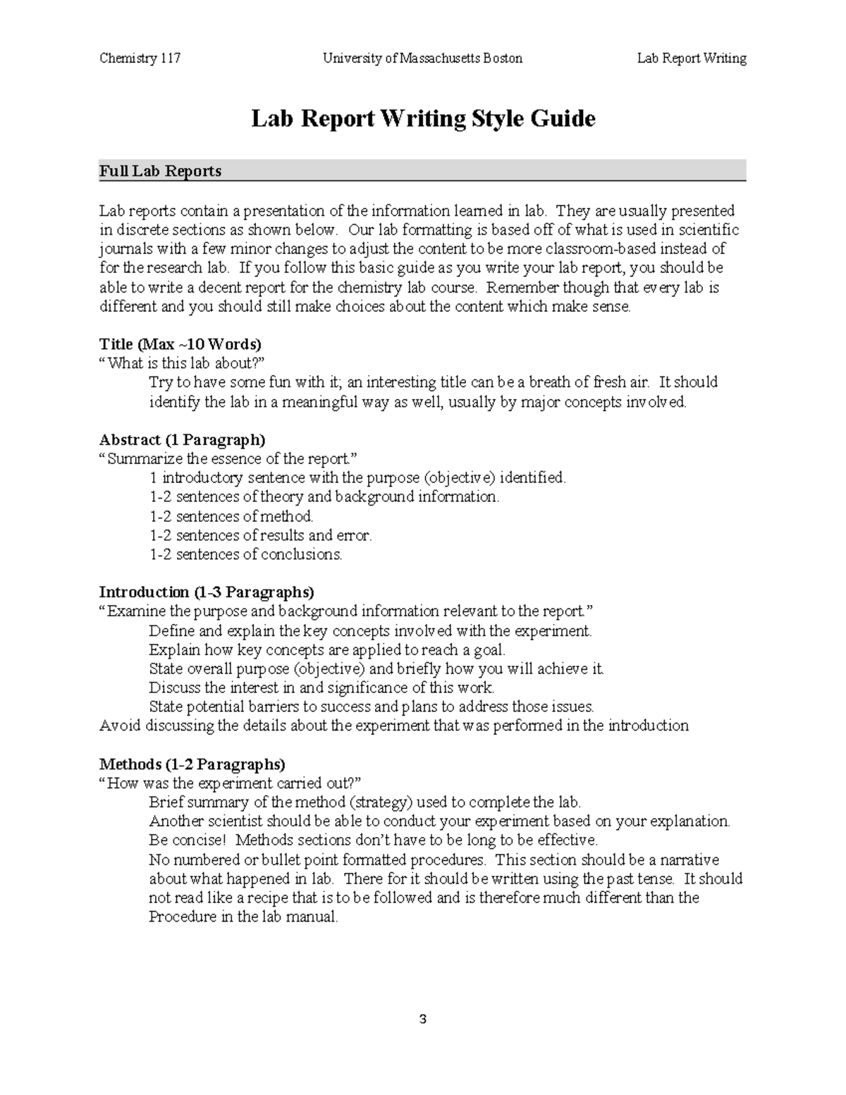 2-Lab Report Writing, CHEM117-S15 - Lab Report Writing Style Guide Full Lab Reports Lab reports ...