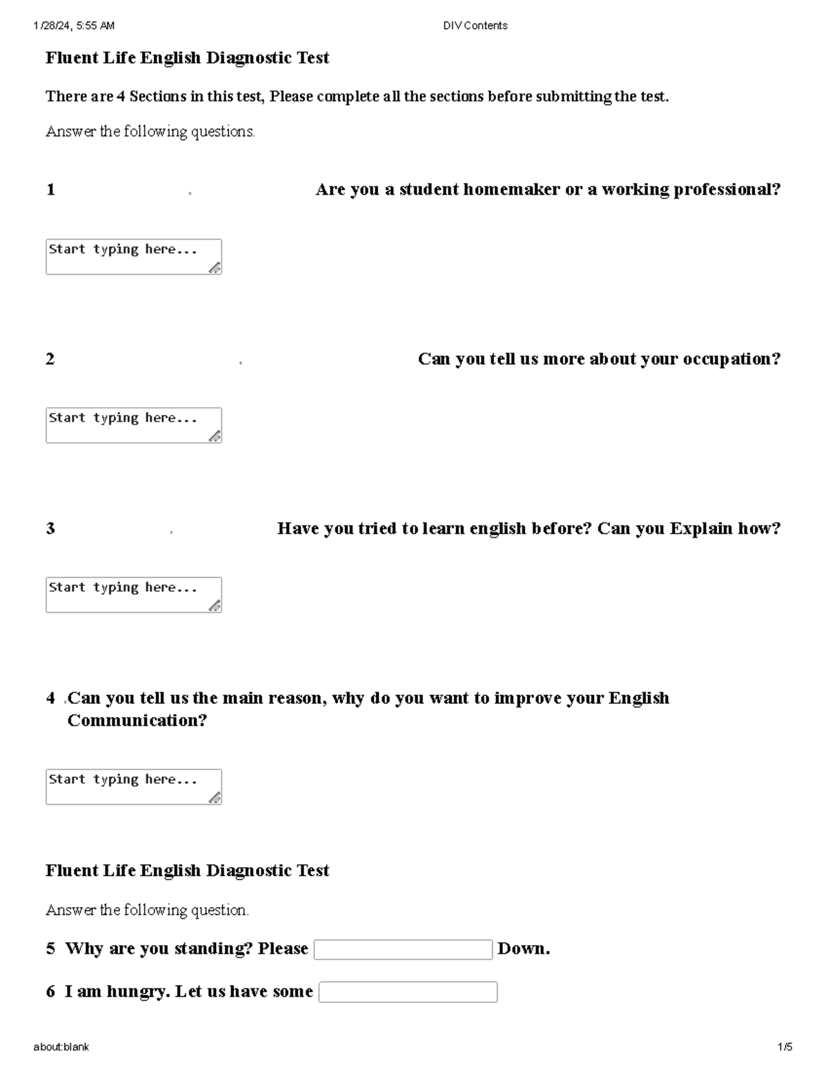 Fleunt life - Fluent Life English Diagnostic Test There are 4 Sections ...