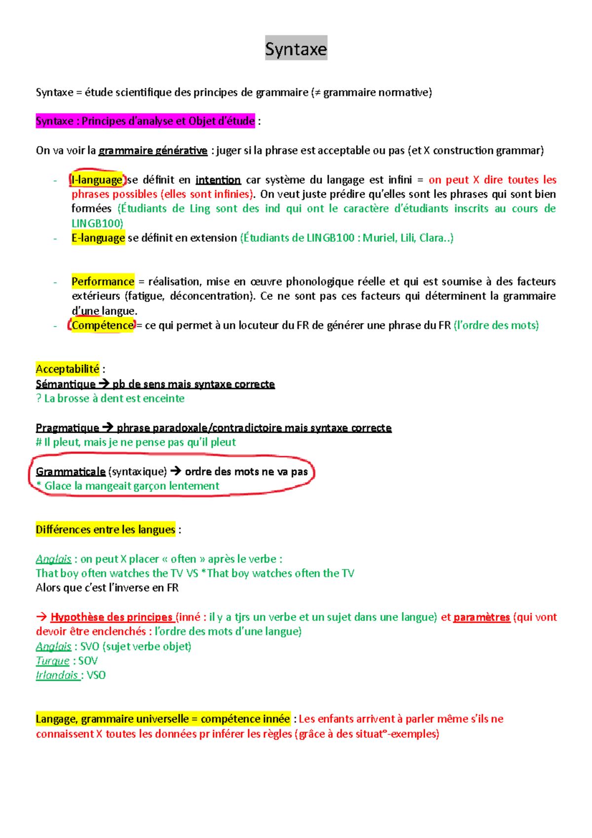 Fiches de syntaxe - Syntaxe Syntaxe = étude scieniique des principes de ...