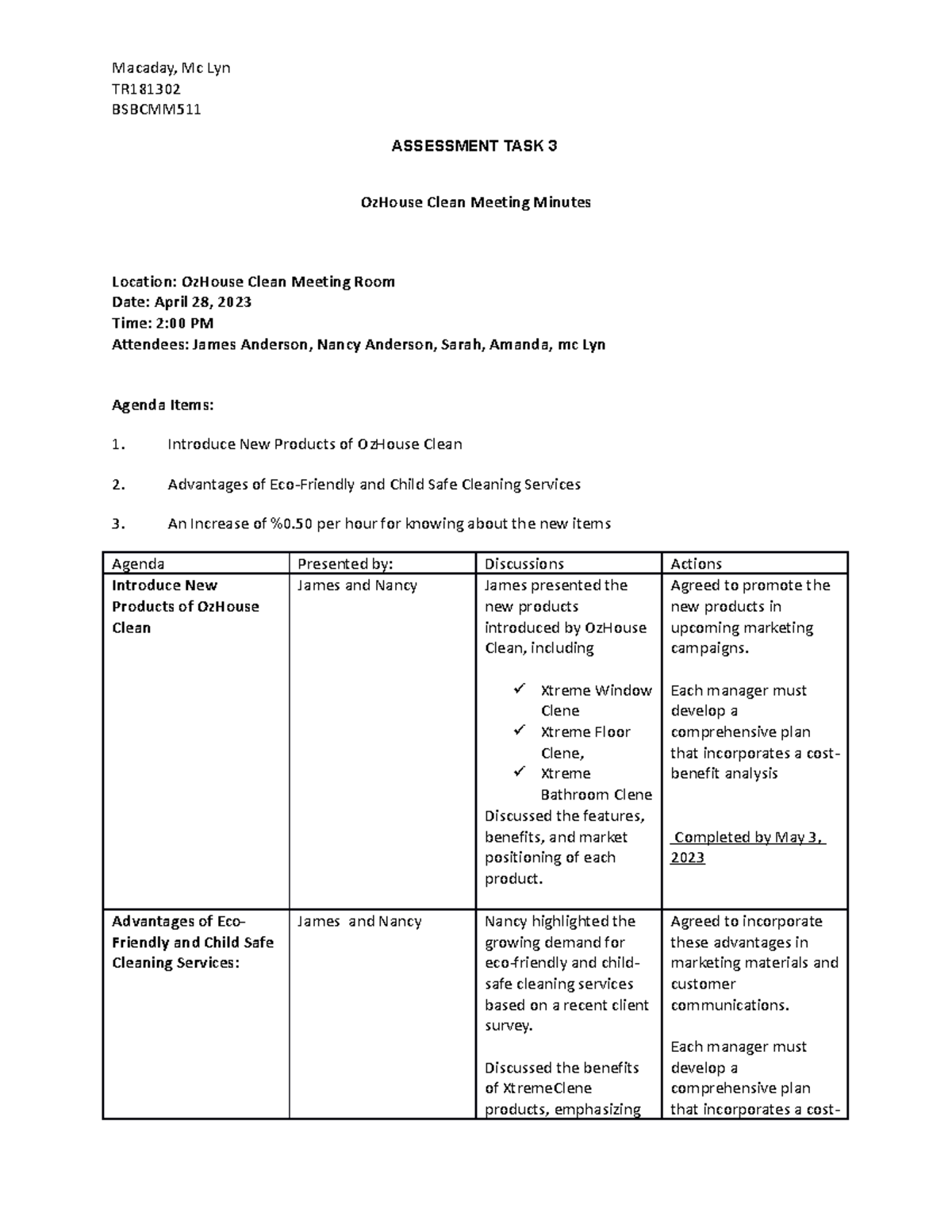 Minutes of Meeting - assessments answers - Macaday, Mc Lyn TR BSBCMM ...