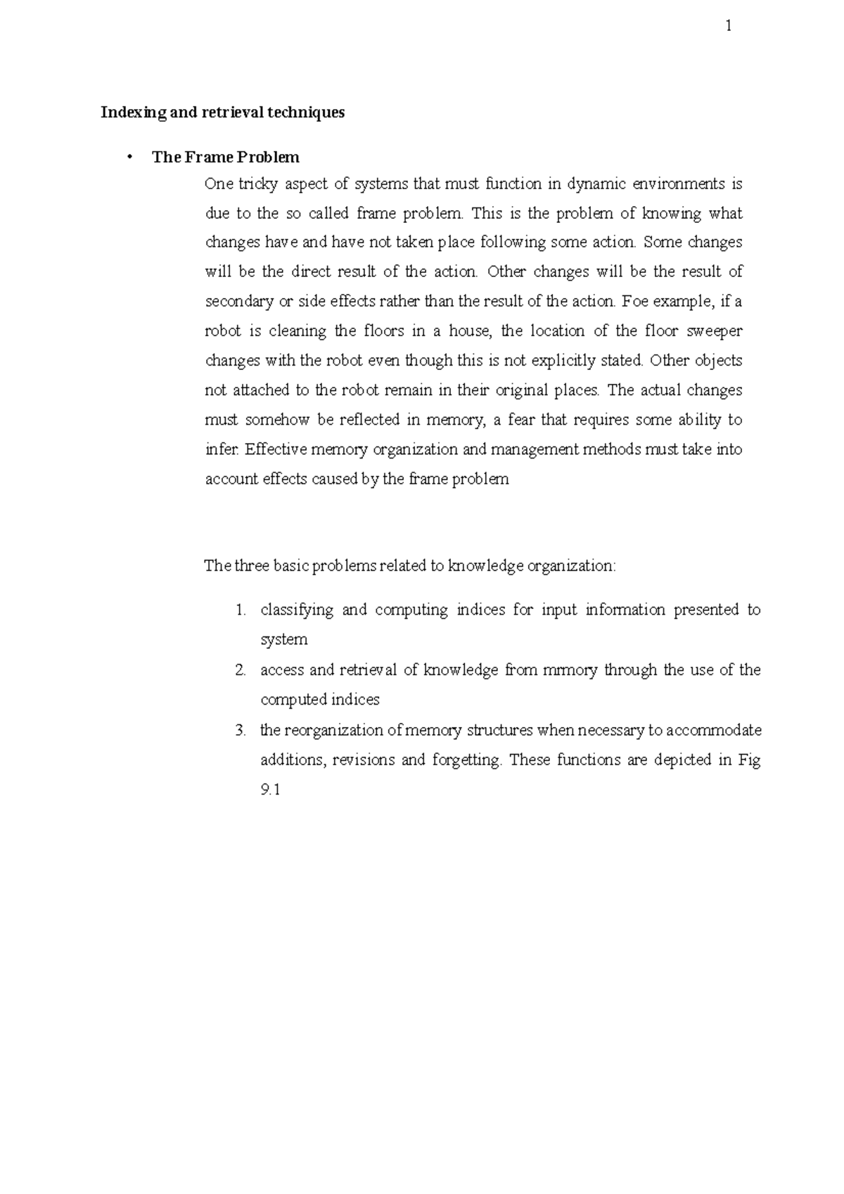 Artificial Intelligence Part 3 1 Indexing And Retrieval Techniques The Frame Problem One
