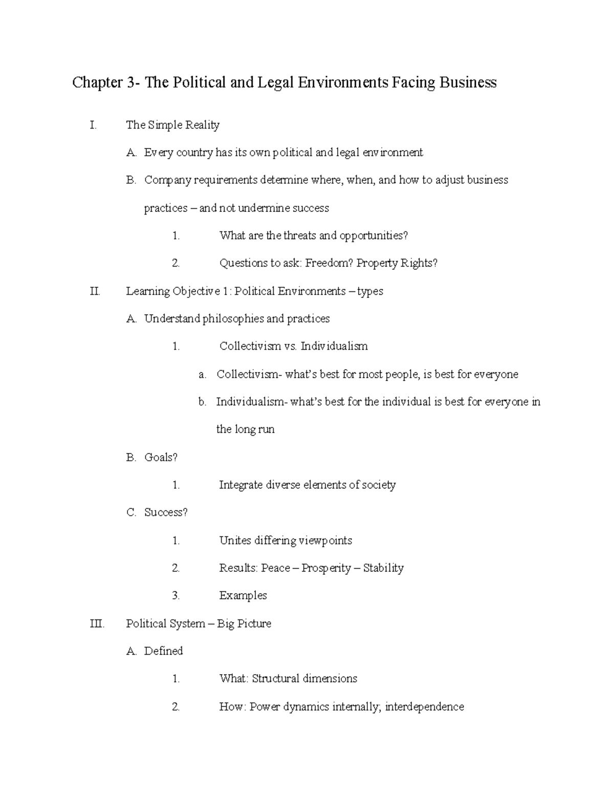 Chapter 3 - Chapter 3- The Political and Legal Environments Facing ...