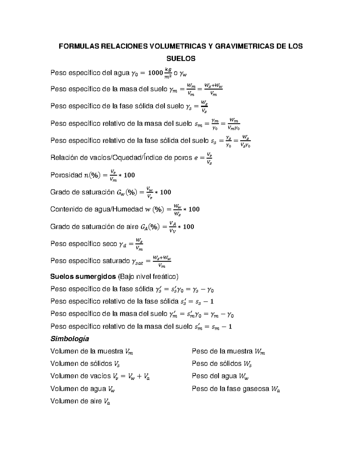 Formulas Relaciones Volumetricas Y Gravimetricas De Los Suelos ...