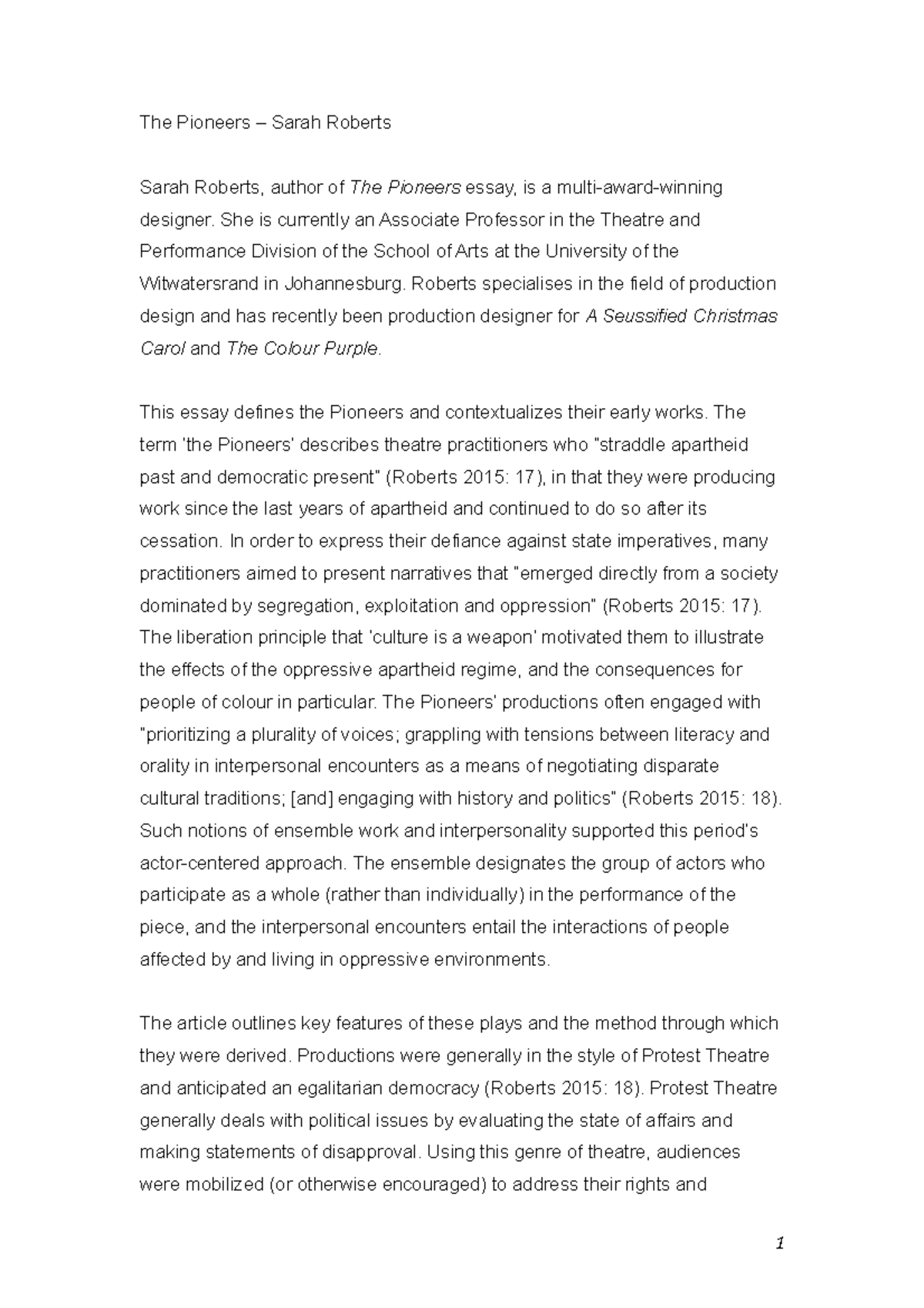 Literature Reviews - The Pioneers – Sarah Roberts Sarah Roberts, author ...