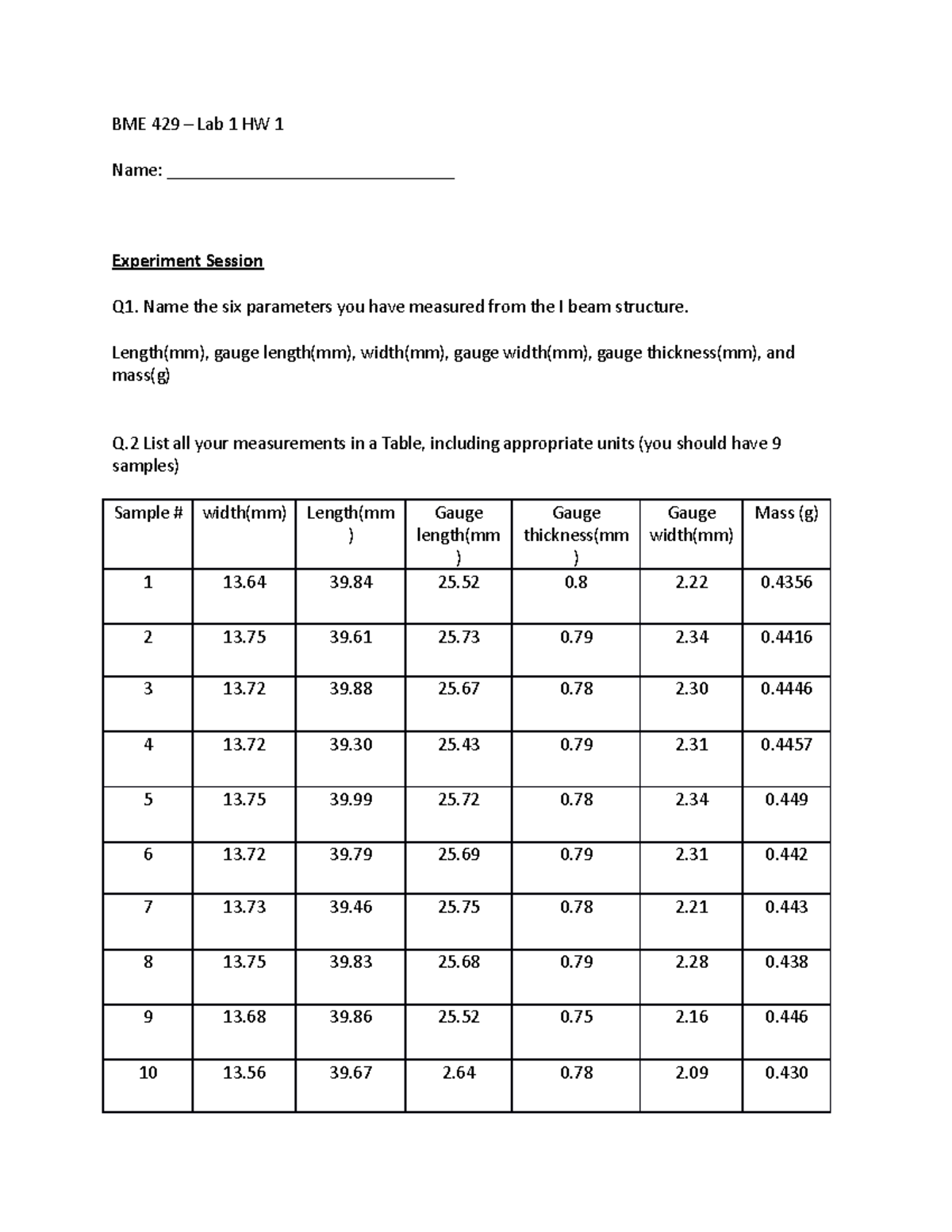 Bme429 Lab1 Hw1 429 Lab Homework Bme 429 Lab 1 Hw 1 Name