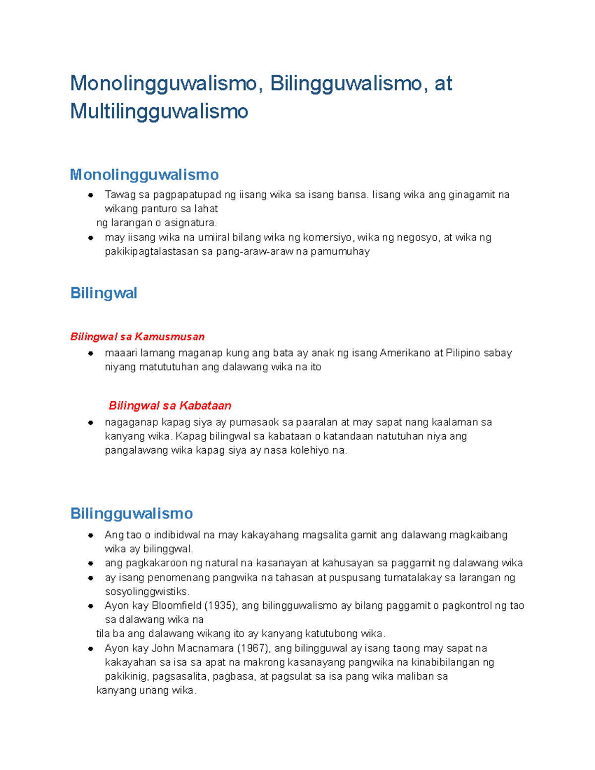 Monolingguwalismo, Bilingguwalismo, at Multilingguwalismo ...