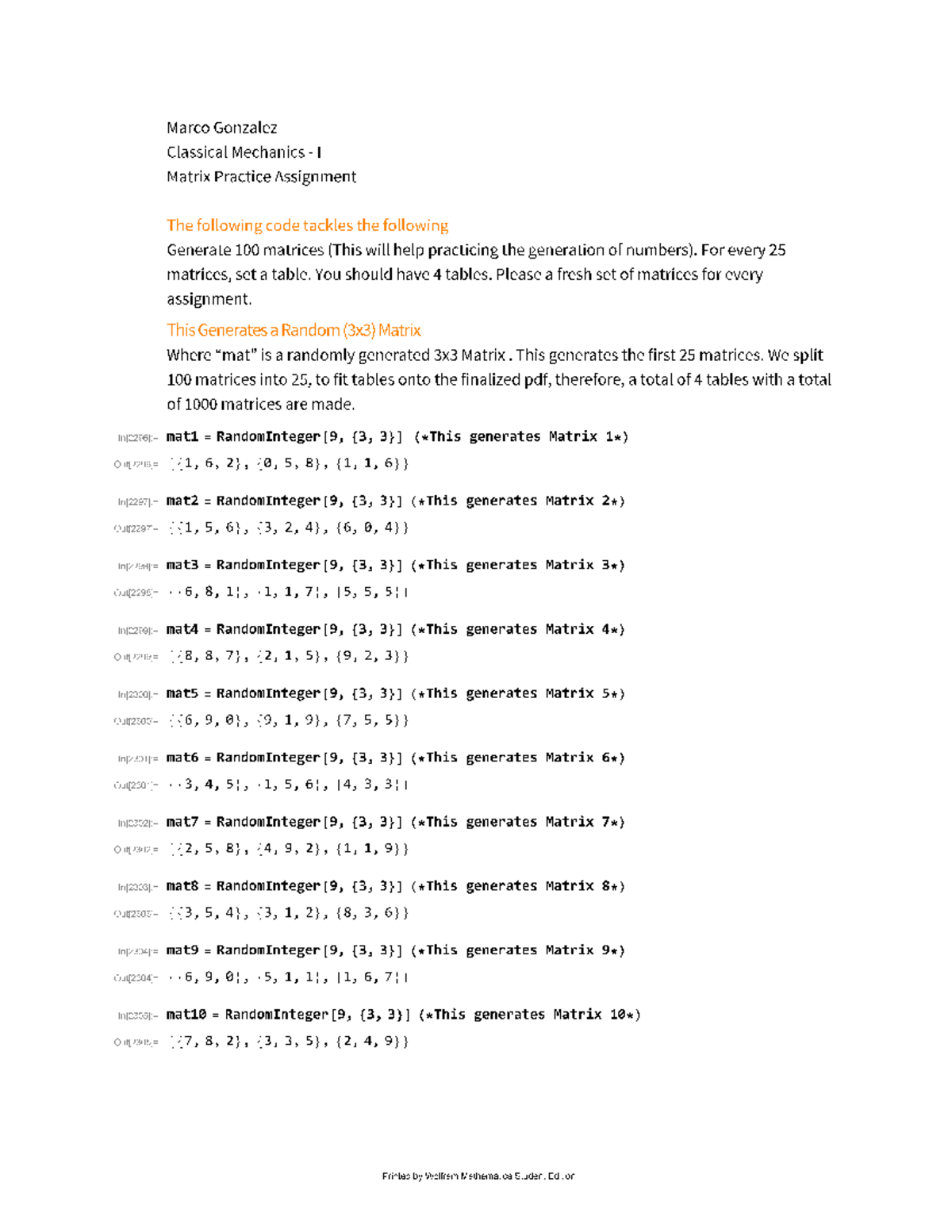 Matrix Assignment 7 - Practice materials for the class. This includes ...