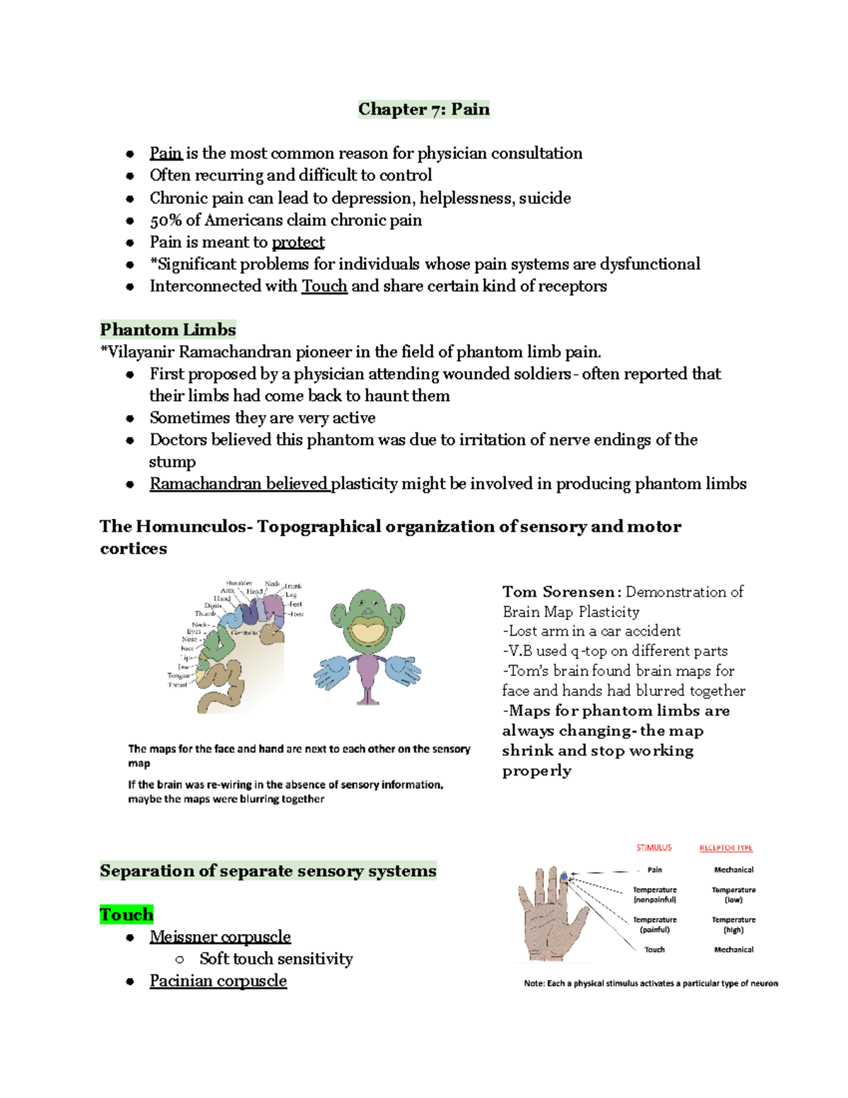 NSCI 1001- Pain - Notes on Pain - Chapter 7: Pain Pain is the most ...