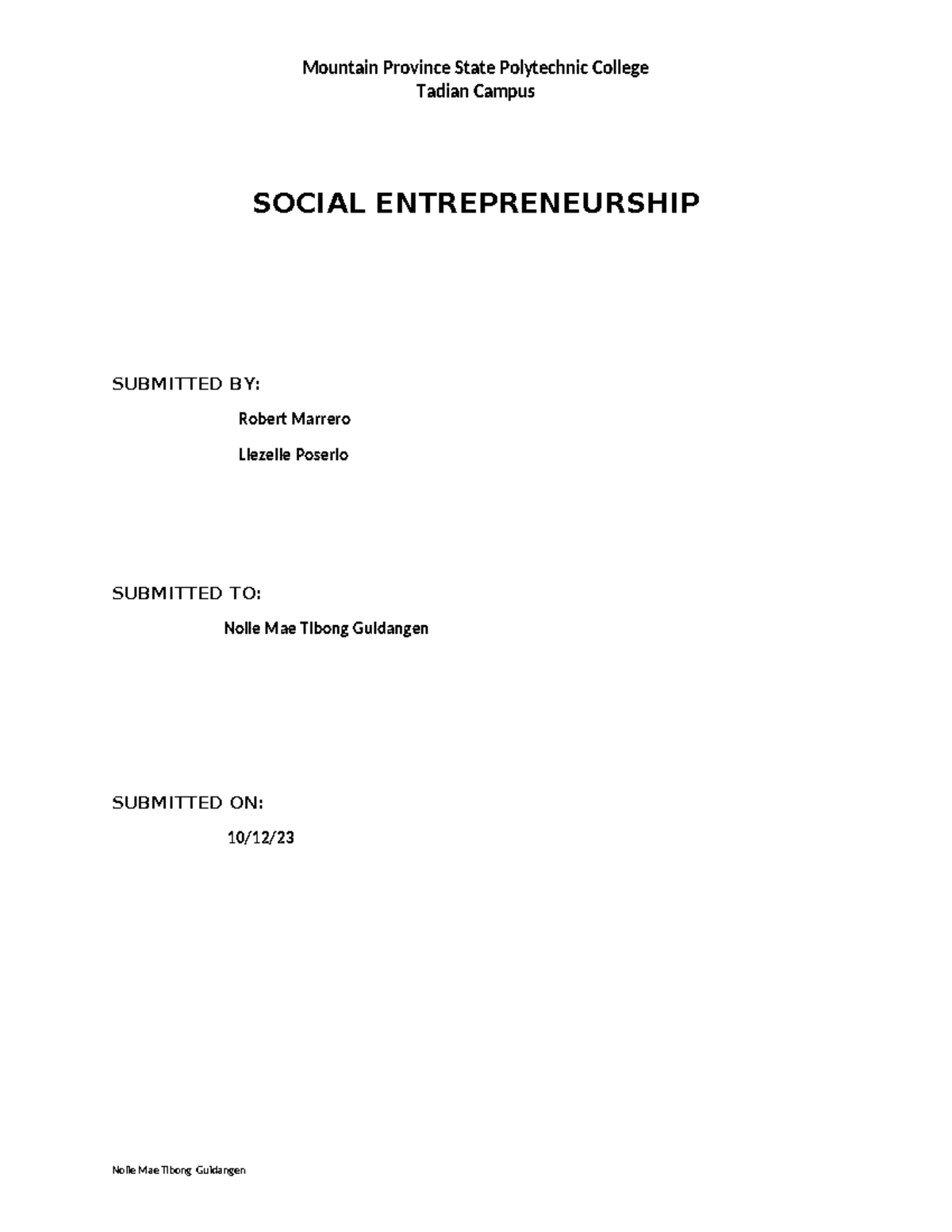 Social entrep - Serves as a lecture notes to you - Tadian Campus SOCIAL ...