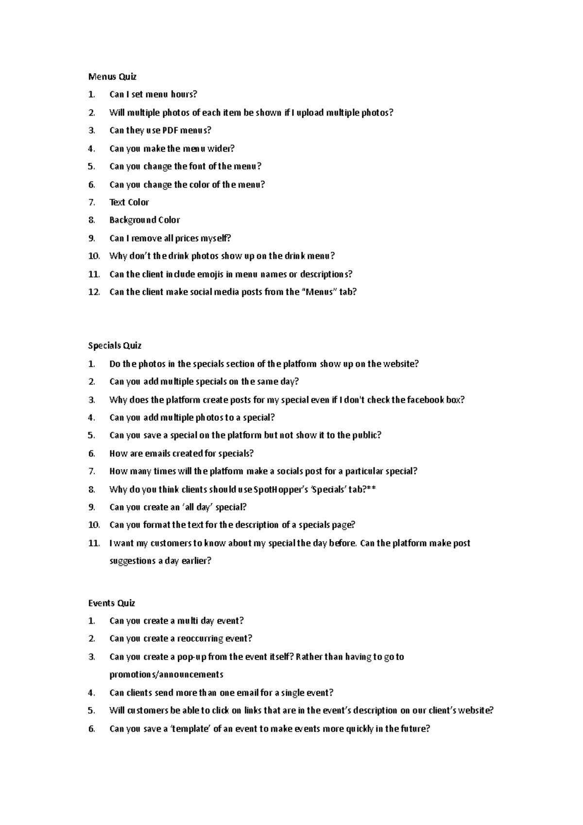 Quizes - Menus Quiz - Menus Quiz Can I set menu hours? Will multiple ...
