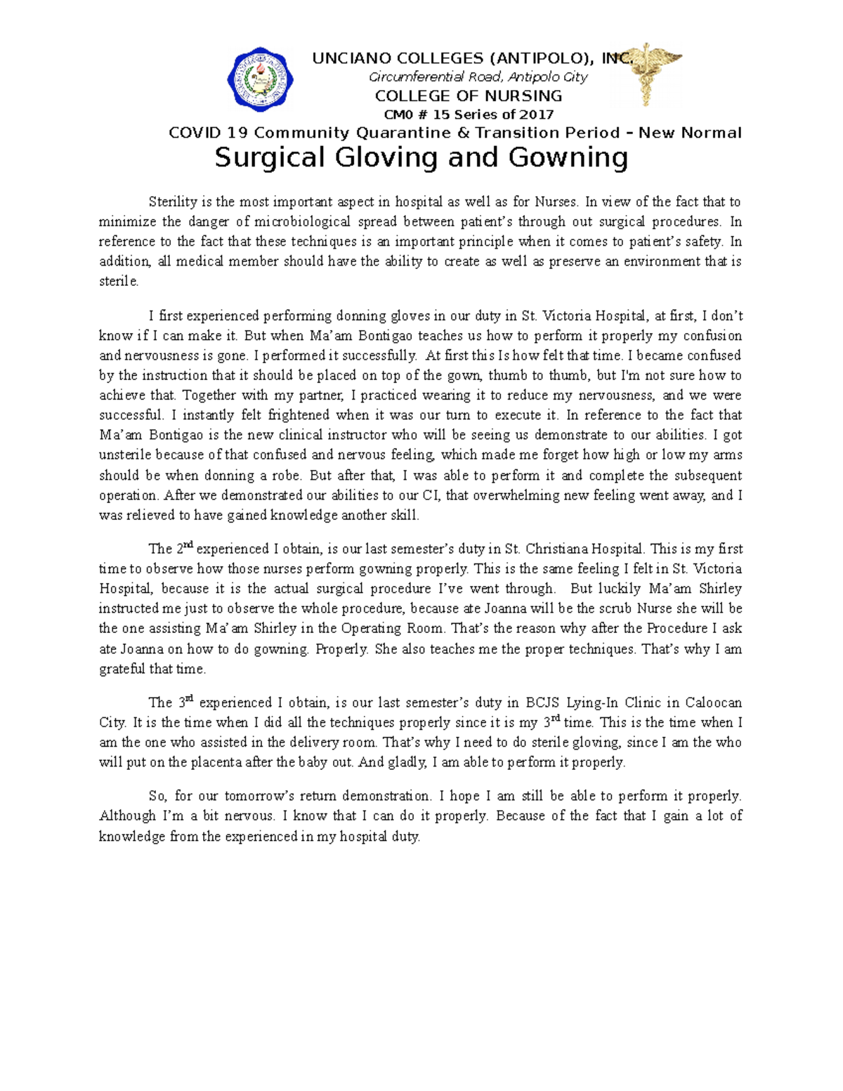 Surgical Gloving and Gowning - UNCIANO COLLEGES (ANTIPOLO), INC ...