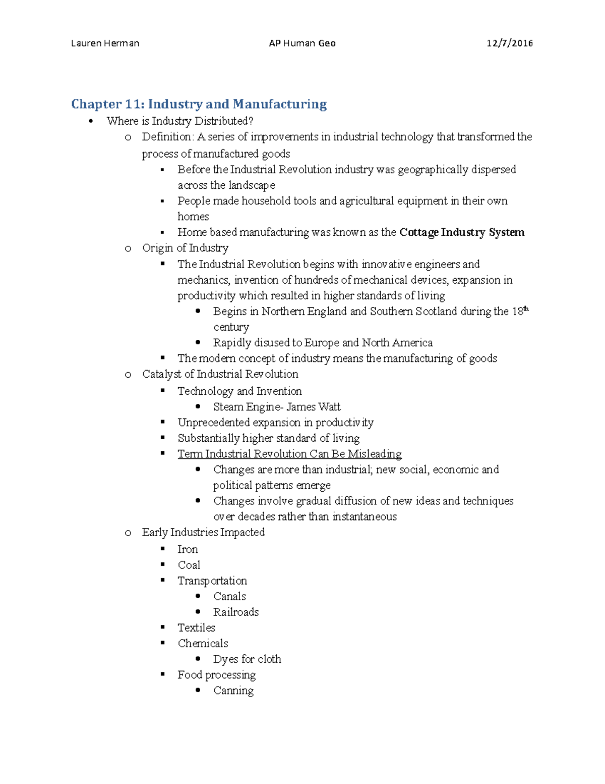 Unit 6 Notes Ap Human Geography Unit 6 Chapter 11 Industry And