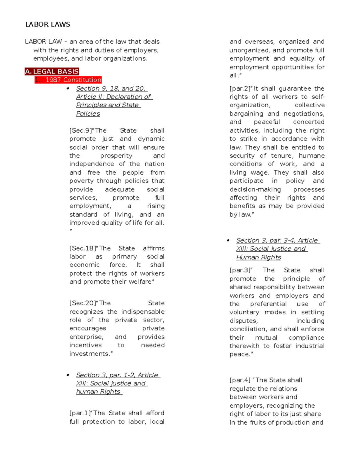 Labor-LAW- Prelim - Labor Law - LABOR LAW – an area of the law that ...