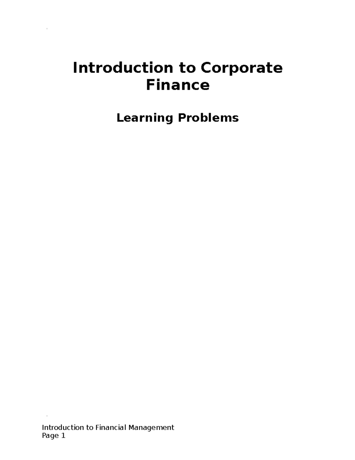 Chapter 1 Practice - Introduction to Corporate Finance Learning ...