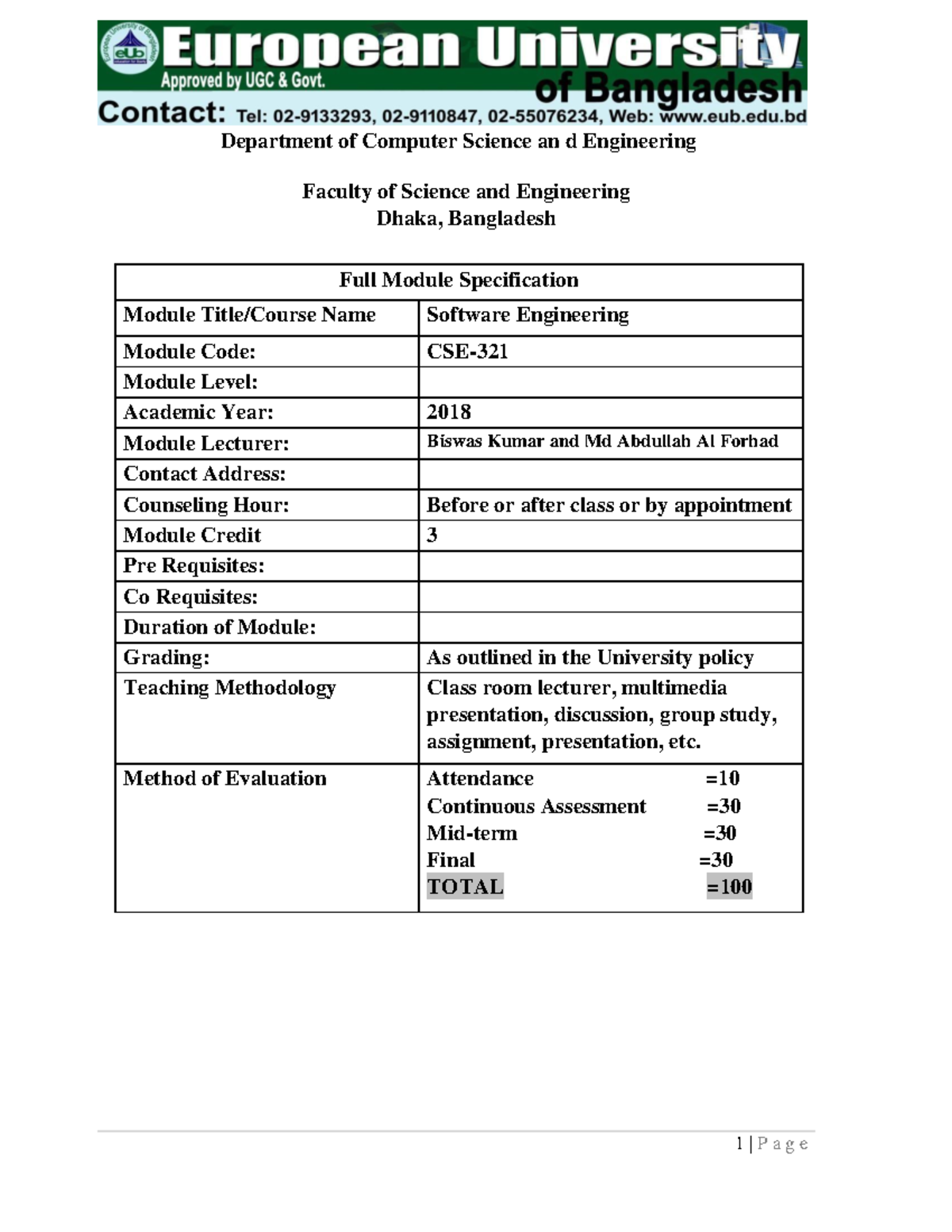 CSE-321 new - CSE - Department of Computer Science an d Engineering Faculty of Science and - Studocu
