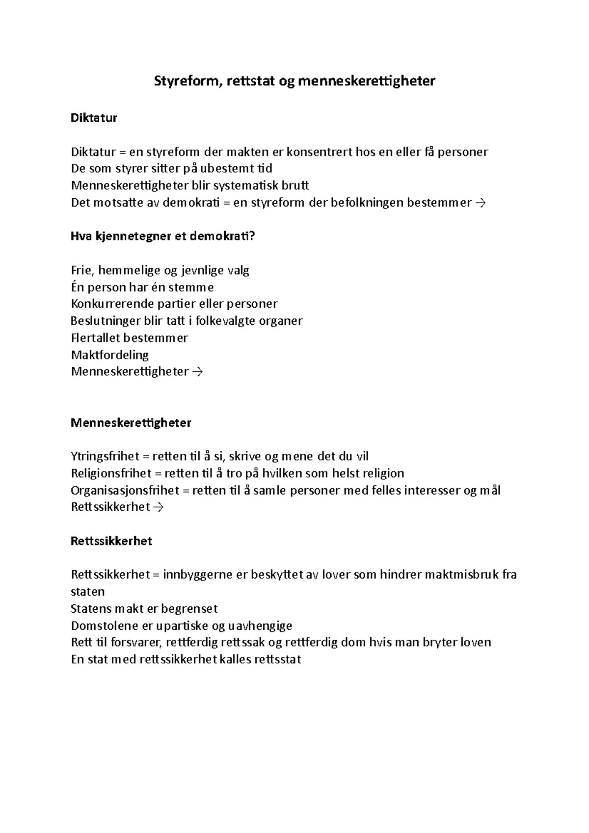 Styreform i Norge - Styreform, rettstat og menneskerettigheter Diktatur ...