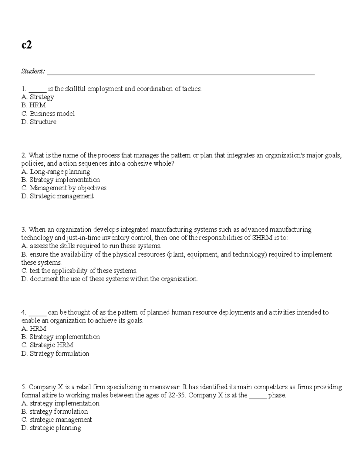 2bc chapter 2 - ch 2 test bank - c Student: - Studocu