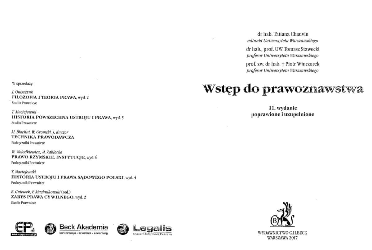 Chauvin T, Stawecki T, Winczorek P - Wstęp do prawoznawstwa. wyd 11 [2017 ] - Prawoznawstwo ...