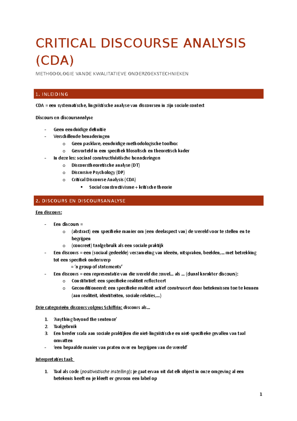 Samenvatting IKO CDA - CRITICAL DISCOURSE ANALYSIS (CDA) METHODOLOGIE VANDE KWALITATIEVE - Studocu