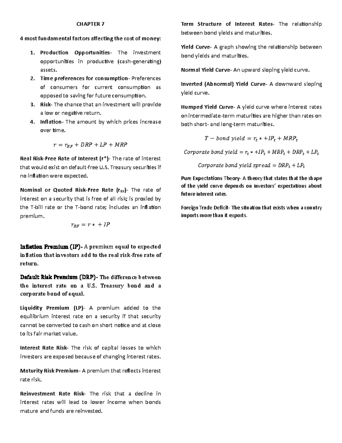 Ch7-11 Fin Man ( Notes) - CHAPTER 7 4 most fundamental factors ...