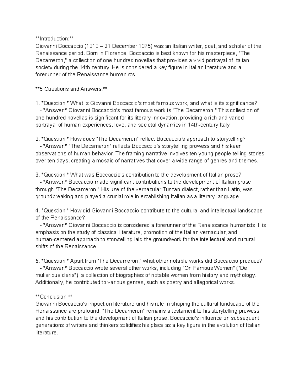 Giovanni - Introduction: Giovanni Boccaccio (1313 – 21 December 1375 ...