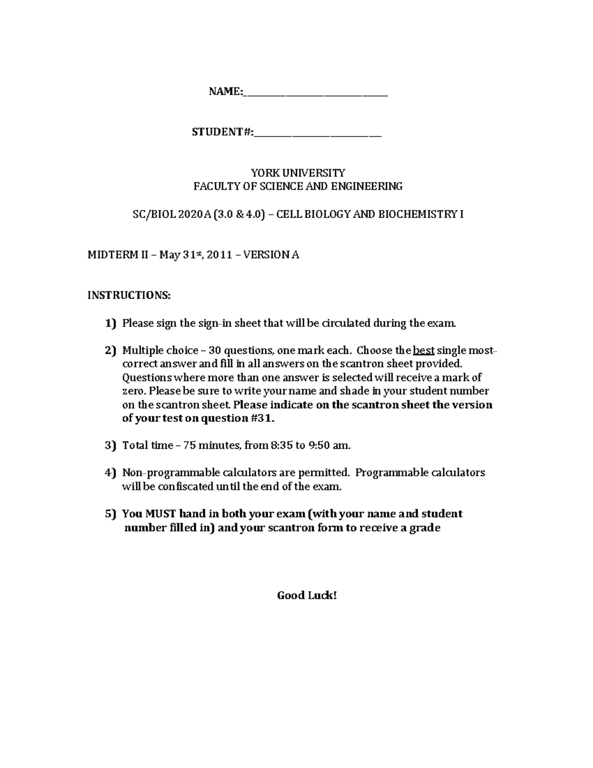Midterm 2 2020 2011 - chem 2020- practice tests - NAME