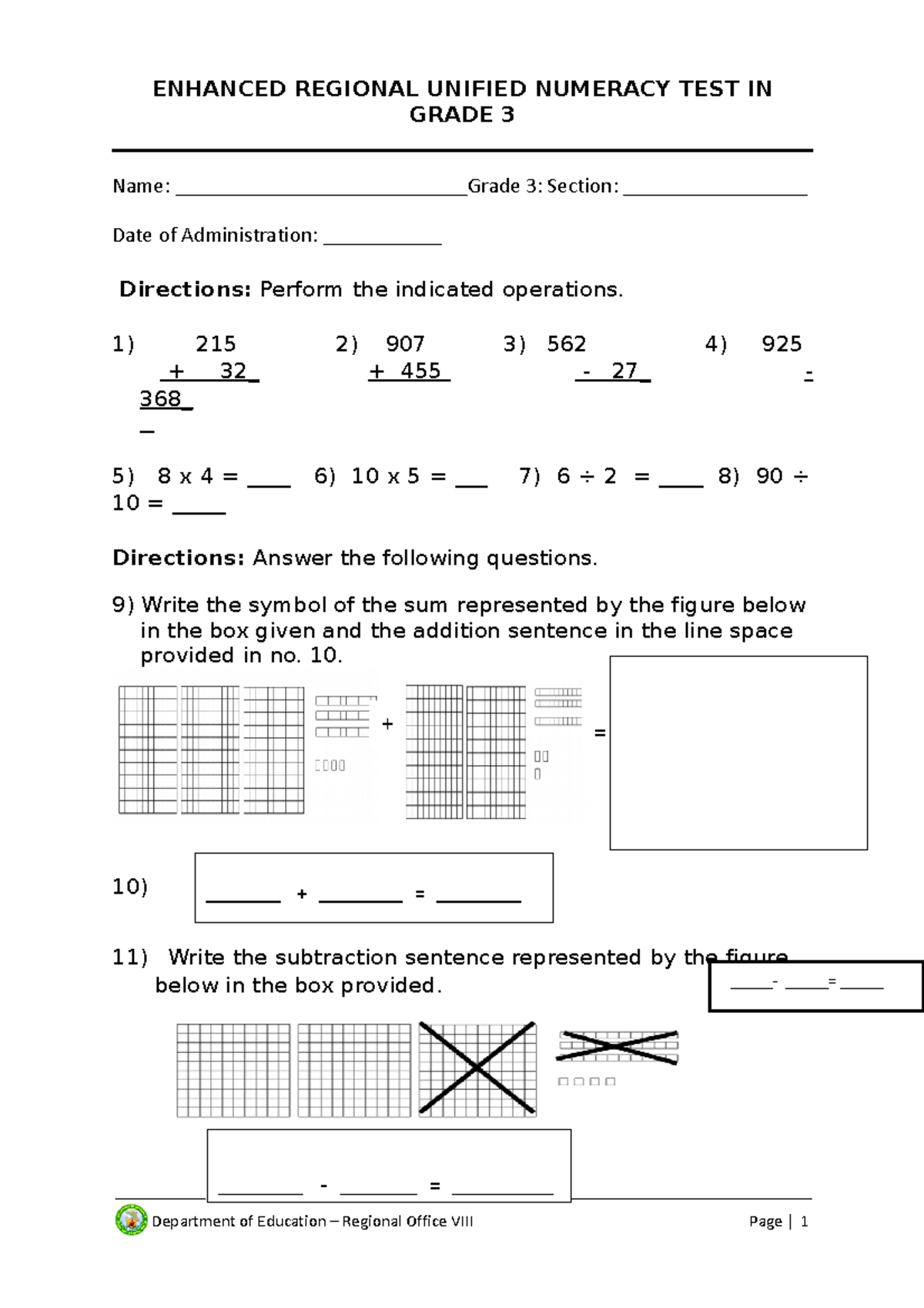 Grade 3- Enhanced-RUNT v Final - ENHANCED REGIONAL UNIFIED NUMERACY ...
