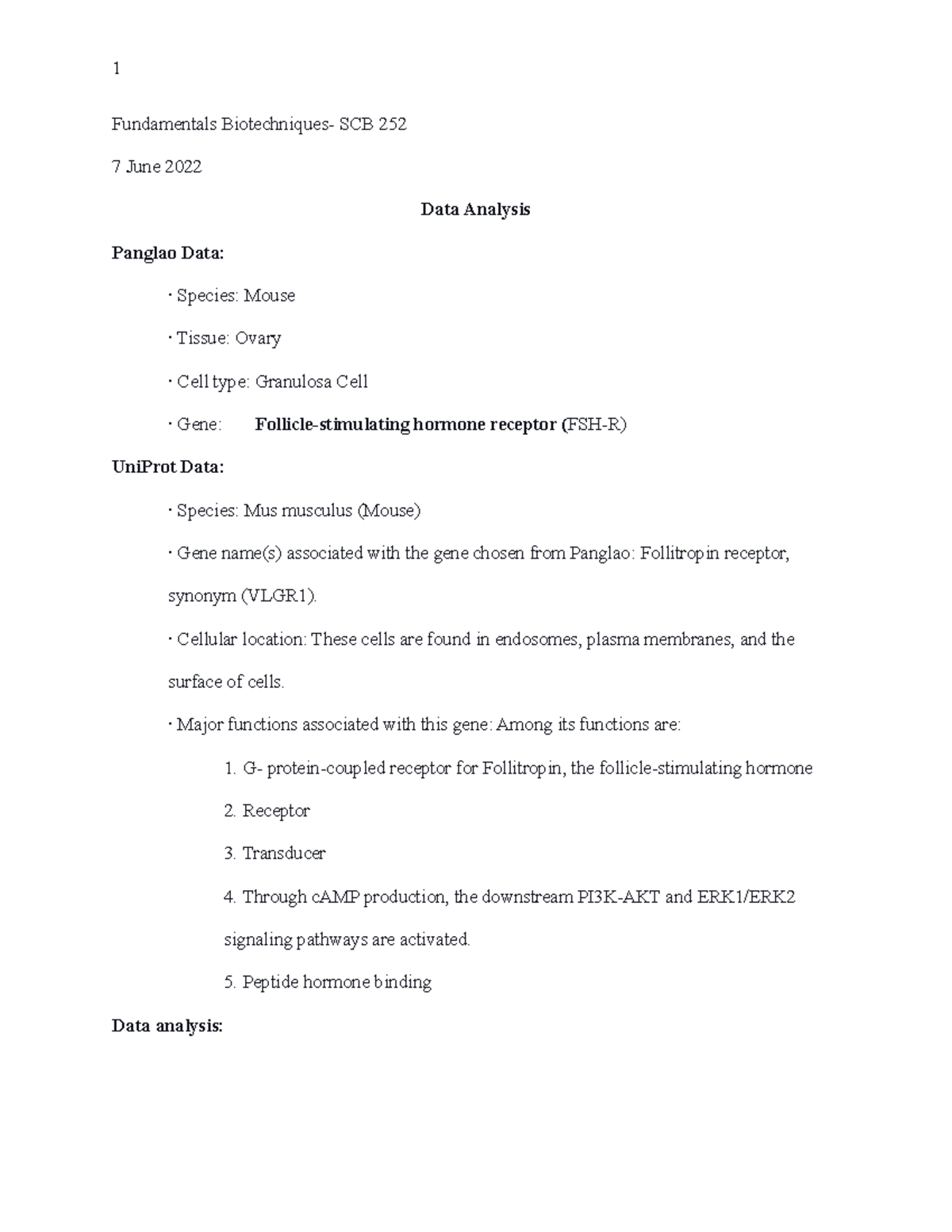 Data analysis on the Gene: Follicle-stimulating hormone receptor (FSH-R ...