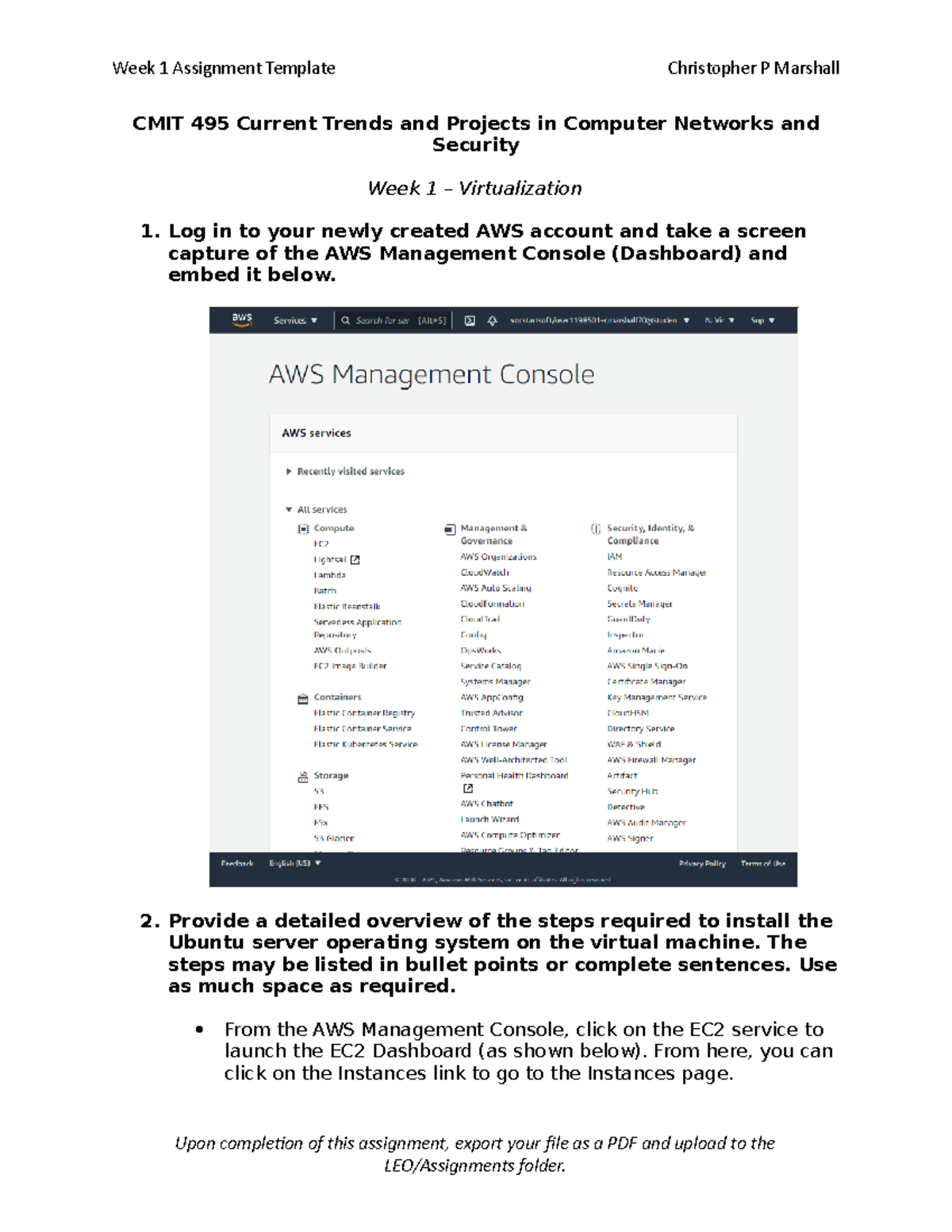 Assignment 1 - Virtualization Template - CMIT 495 Current Trends and Projects in Computer ...