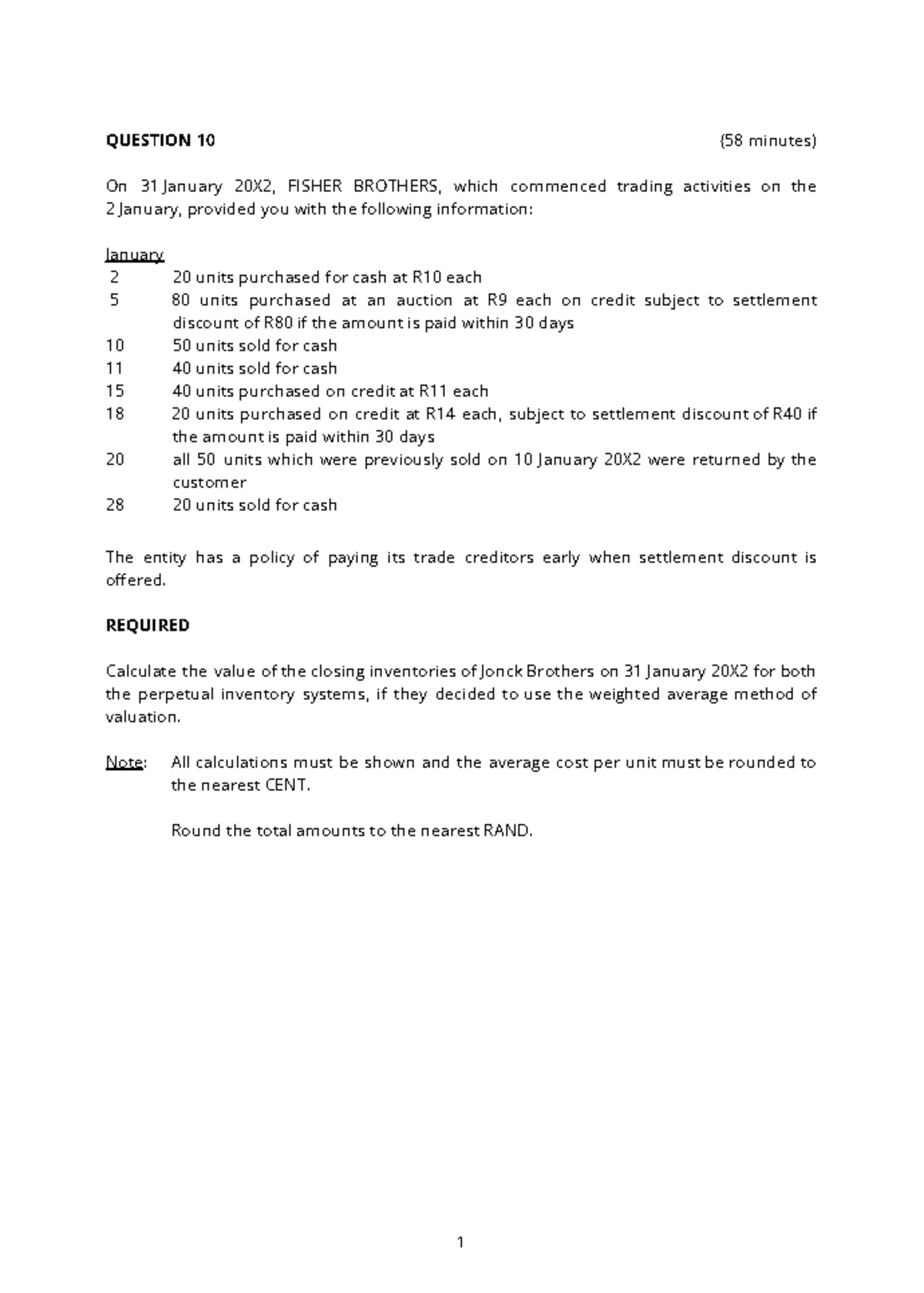 Inventories questions weighted average - QUESTION 10 (58 minutes) On 31 ...