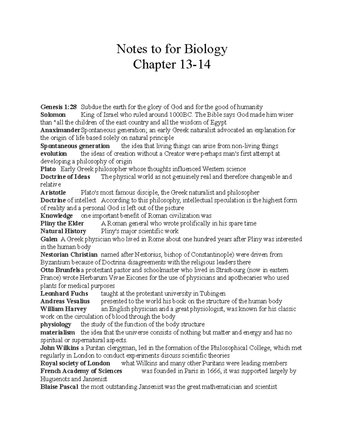 Notes to for Biology Chapters 13-14 - Notes to for Biology Chapter 13 ...